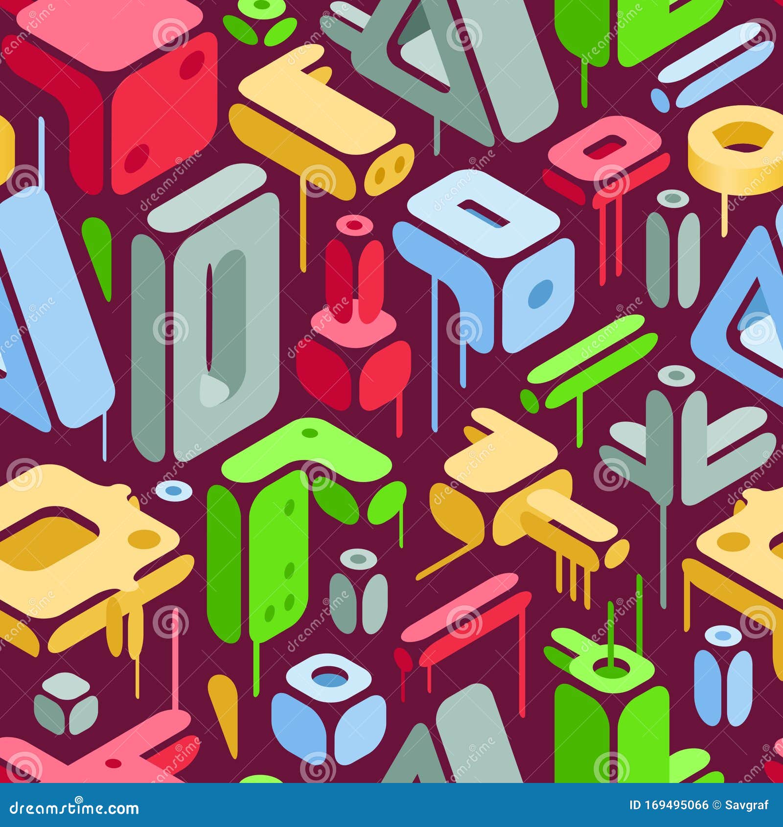 Abstract Seamless Pattern with 3D Objects Stock Illustration ...