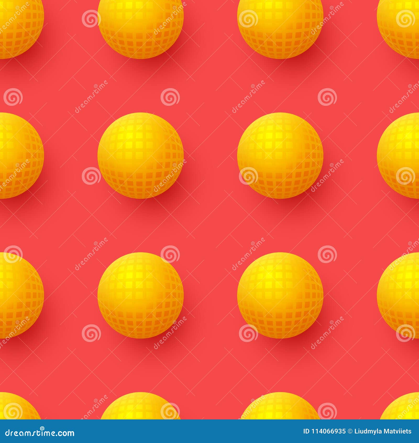 Abstract Seamless Pattern with 3d Yellow Balls on Red Background. Stock ...