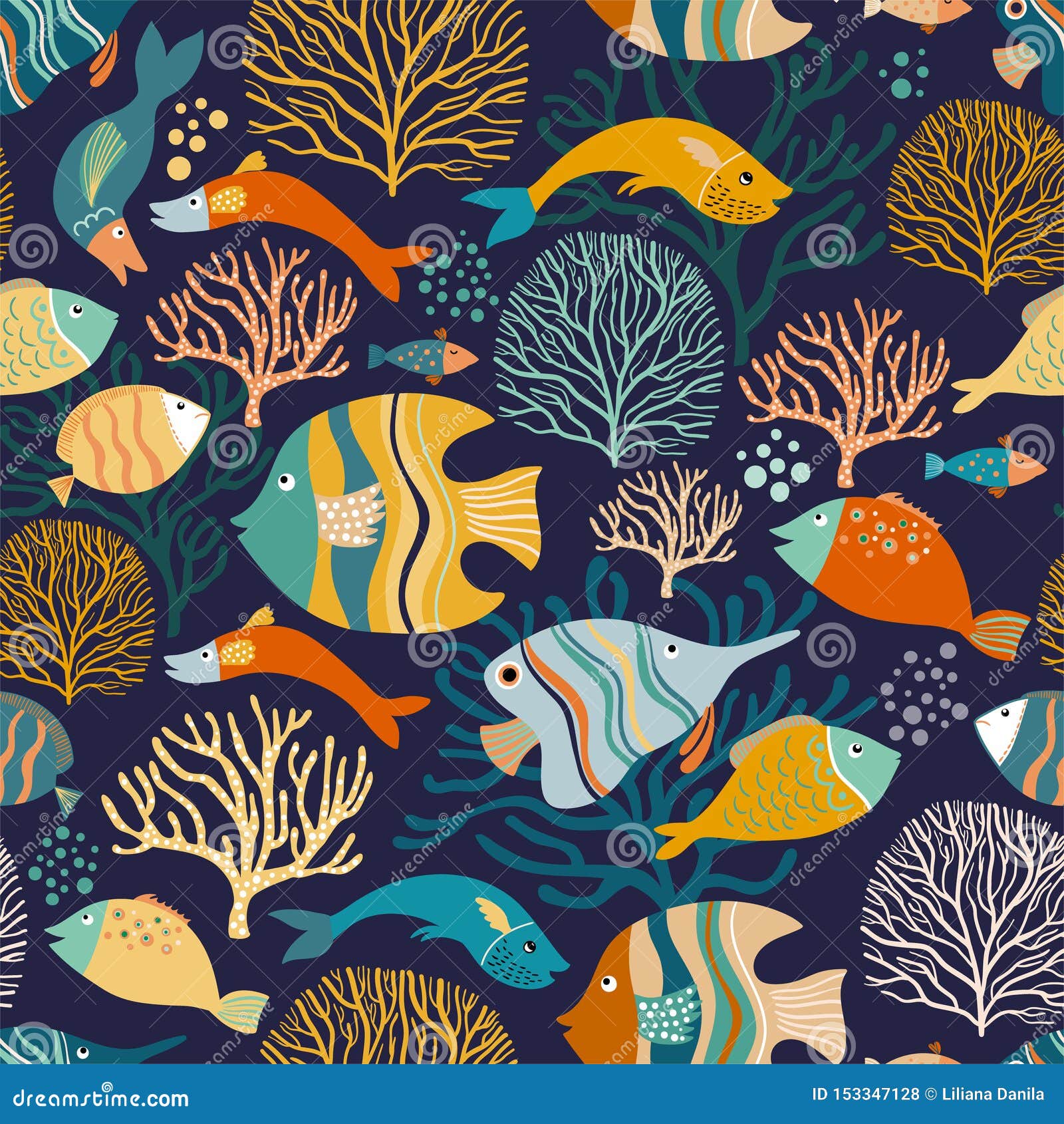 Aquatic Elements Collection With Different Fishes And Coral Isolated On ...