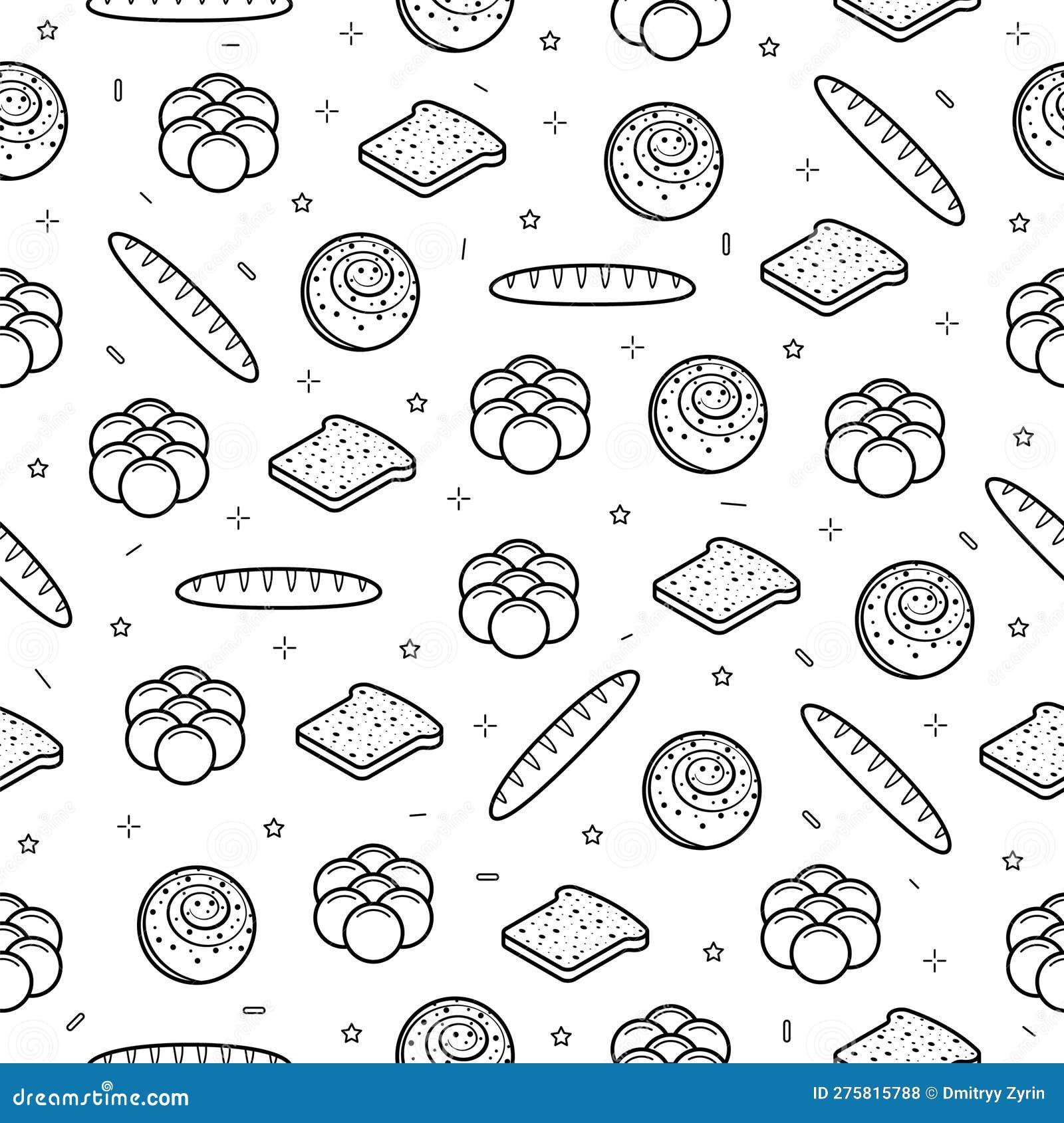 Abstract Seamless Pattern Doodle Collection Bread Bun Bakery Logo ...