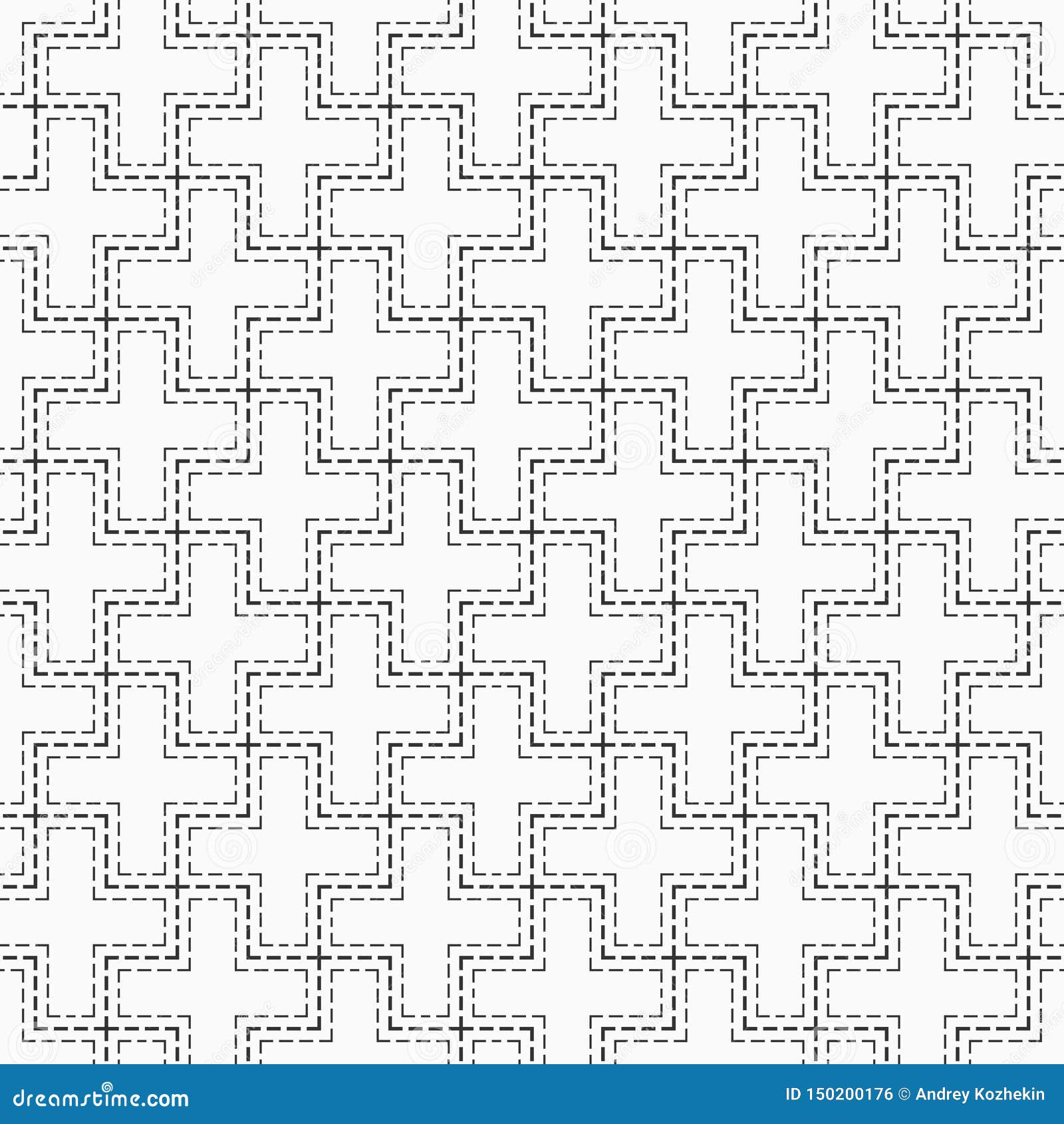 Abstract Seamless Pattern of Dotted Crosses. Vector Monochrome ...