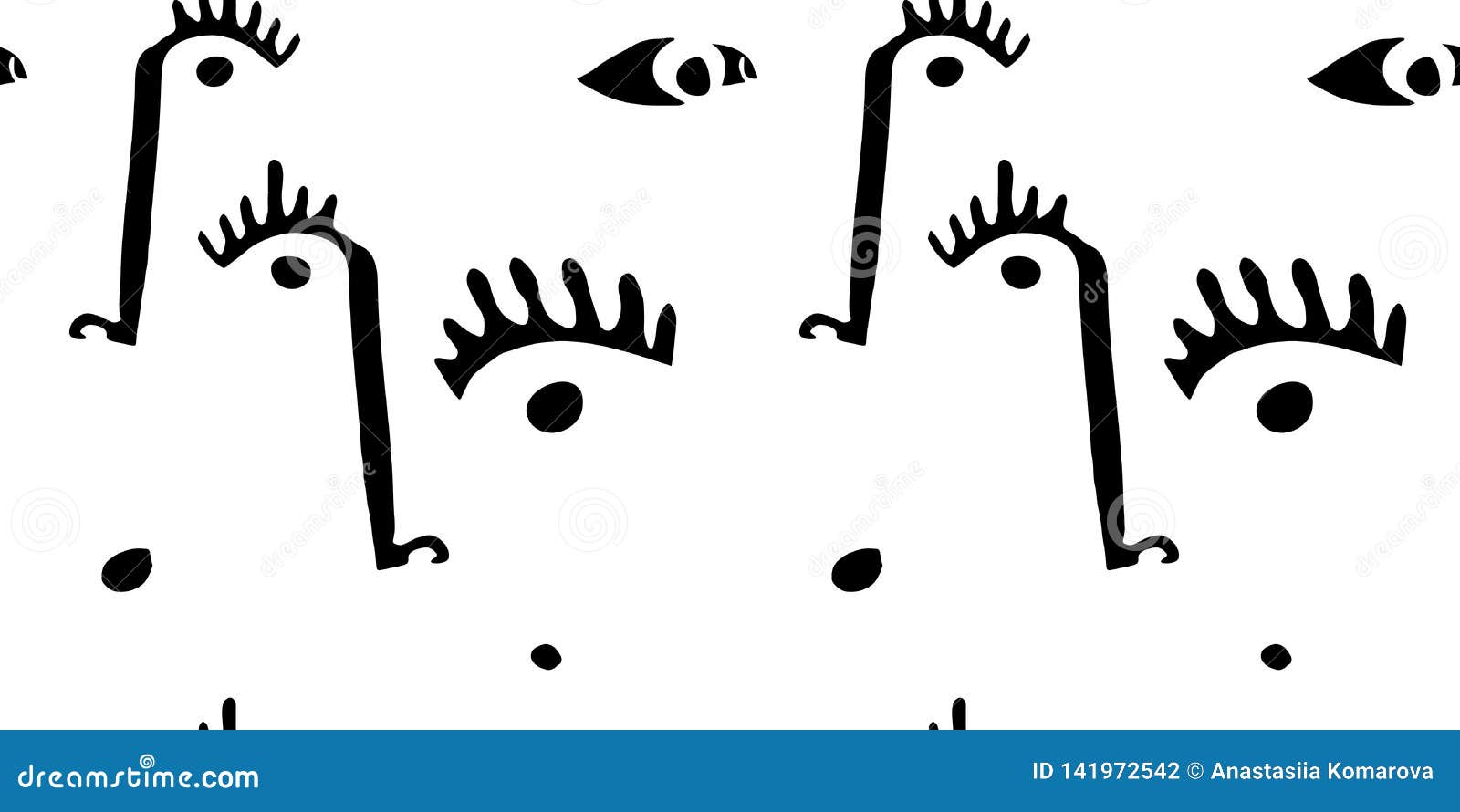 Abstract Seamless Pattern with Eyes and Noses. Hand Draw Vector Modern ...