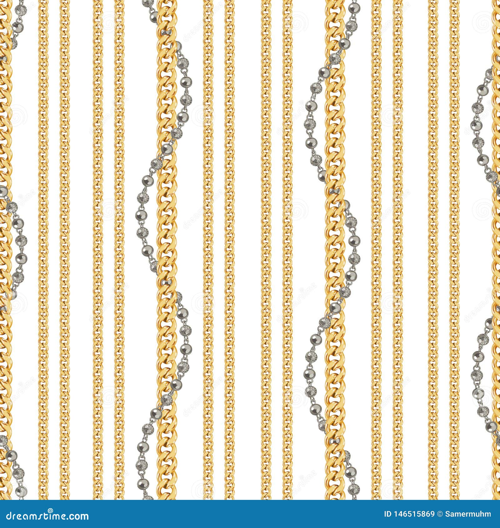 Abstract Seamless Pattern with Gold and Silver Chains on White ...