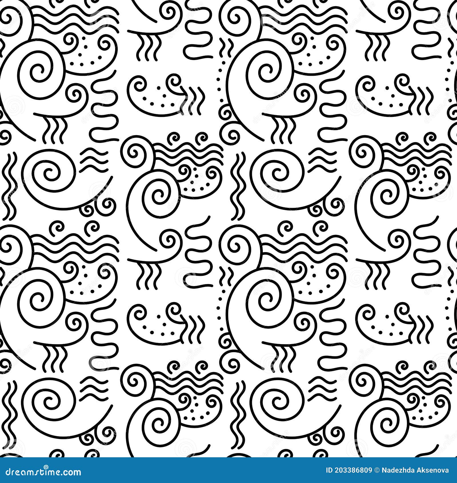 Abstract Seamless Pattern, Graphics. Hand Drawn Stylized Waves ...