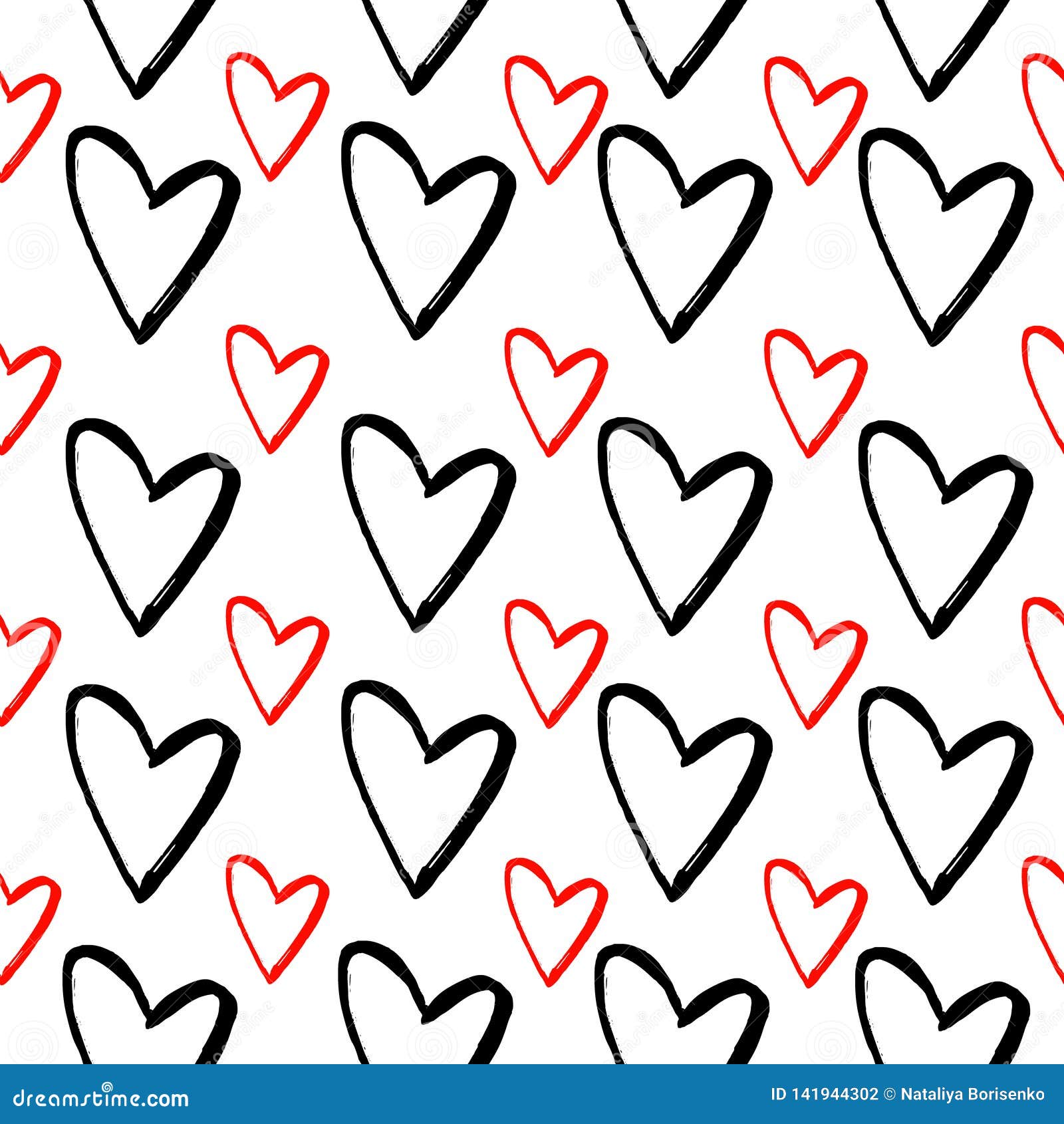 Abstract Seamless Pattern of Hand Drawing Hearts. Ink Illustration ...