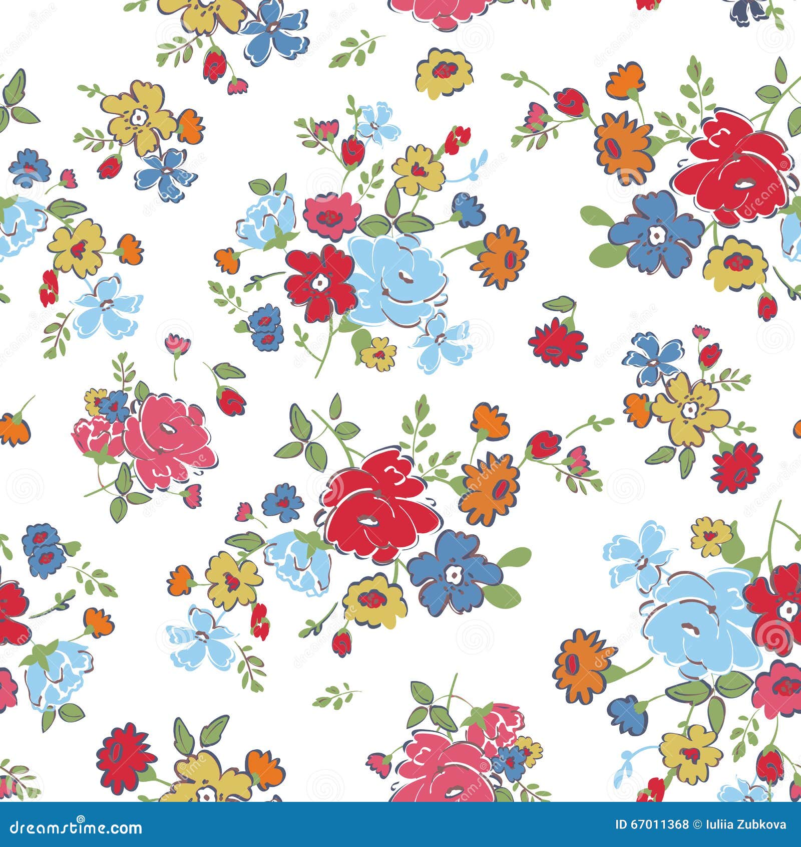 Abstract Seamless Pattern with Hand Drawing Isolated Flowers. Stock ...