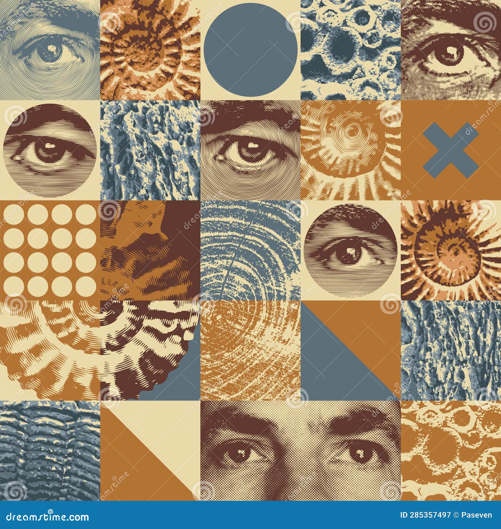 Abstract Seamless Pattern with Human Eyes and Sea Shells Stock ...