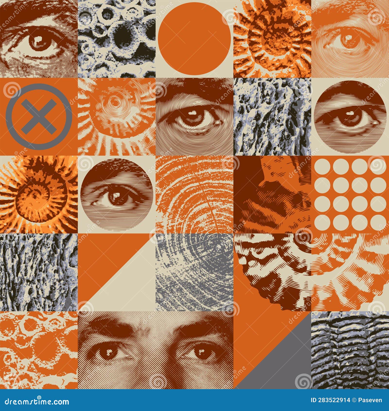 Abstract Seamless Pattern with Human Eyes and Sea Shells Stock Vector ...