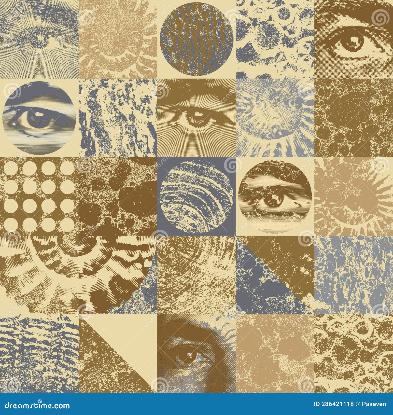 Abstract Seamless Pattern with Human Eyes and Sea Shells Stock ...