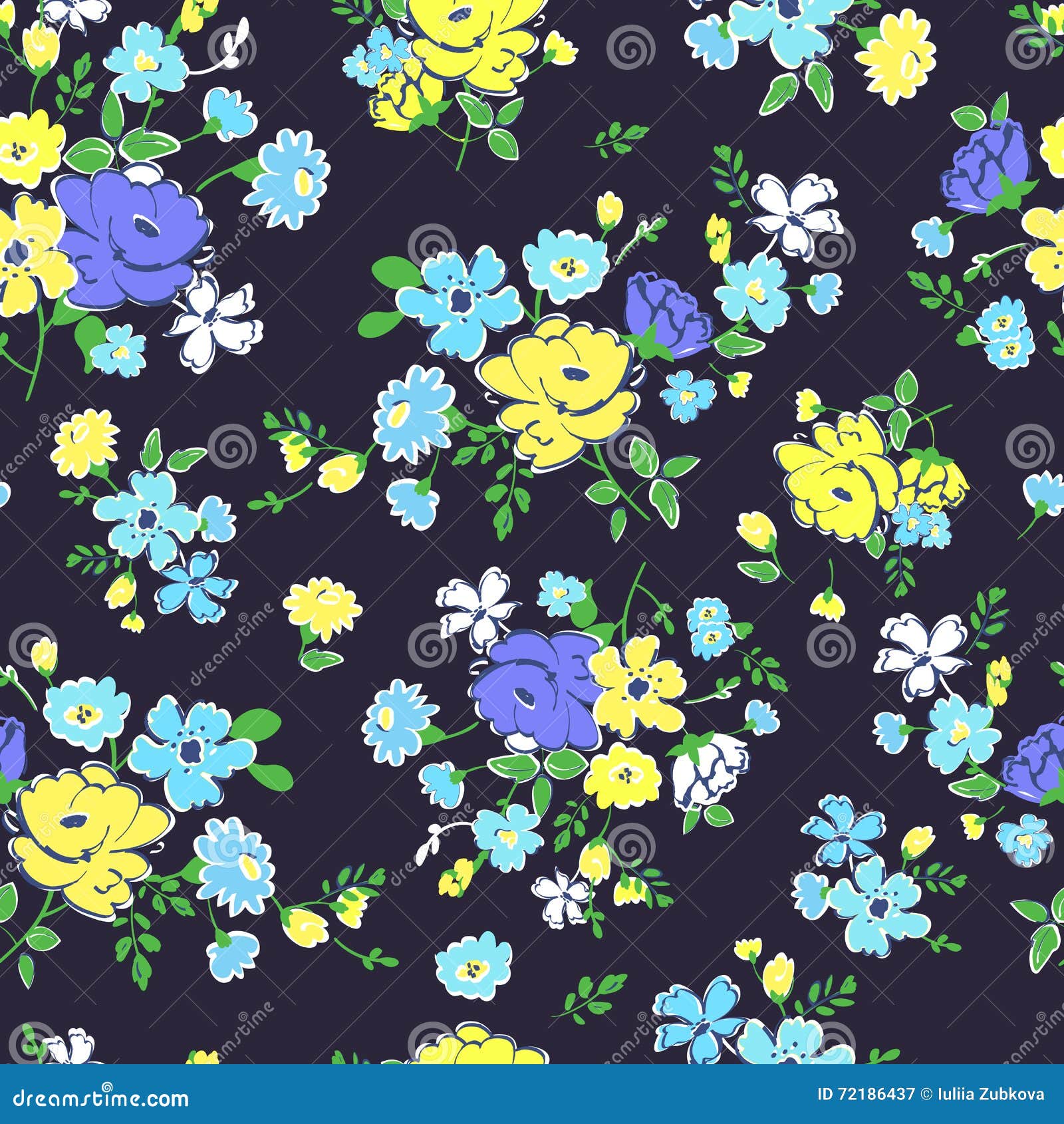 Abstract Seamless Pattern with Isolated Blue and Yellow Flowers. Stock ...