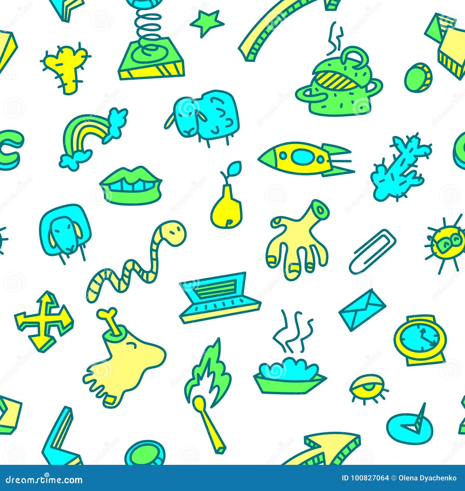 Abstract Seamless Pattern with Many Items. Background with Different ...