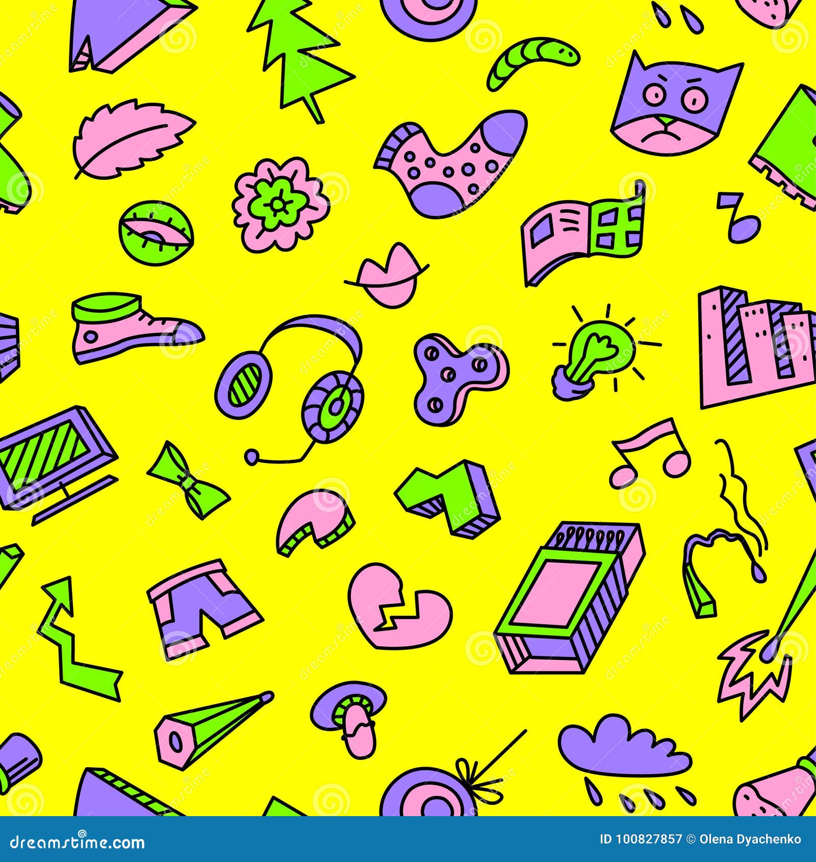 Abstract Seamless Pattern with Many Items. Background with Different ...