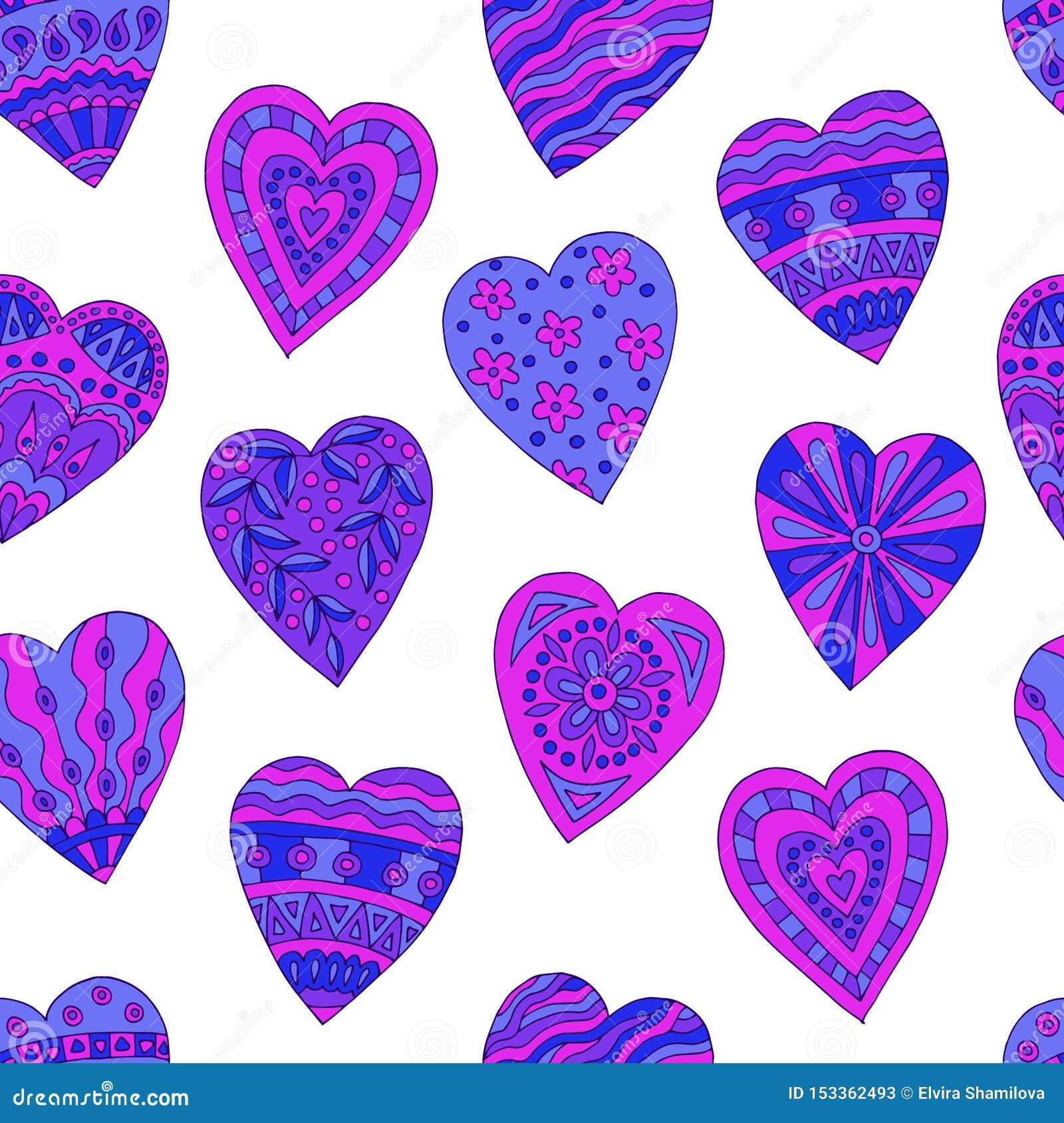 Abstract Seamless Pattern of Neon Doodle Hearts Stock Illustration ...