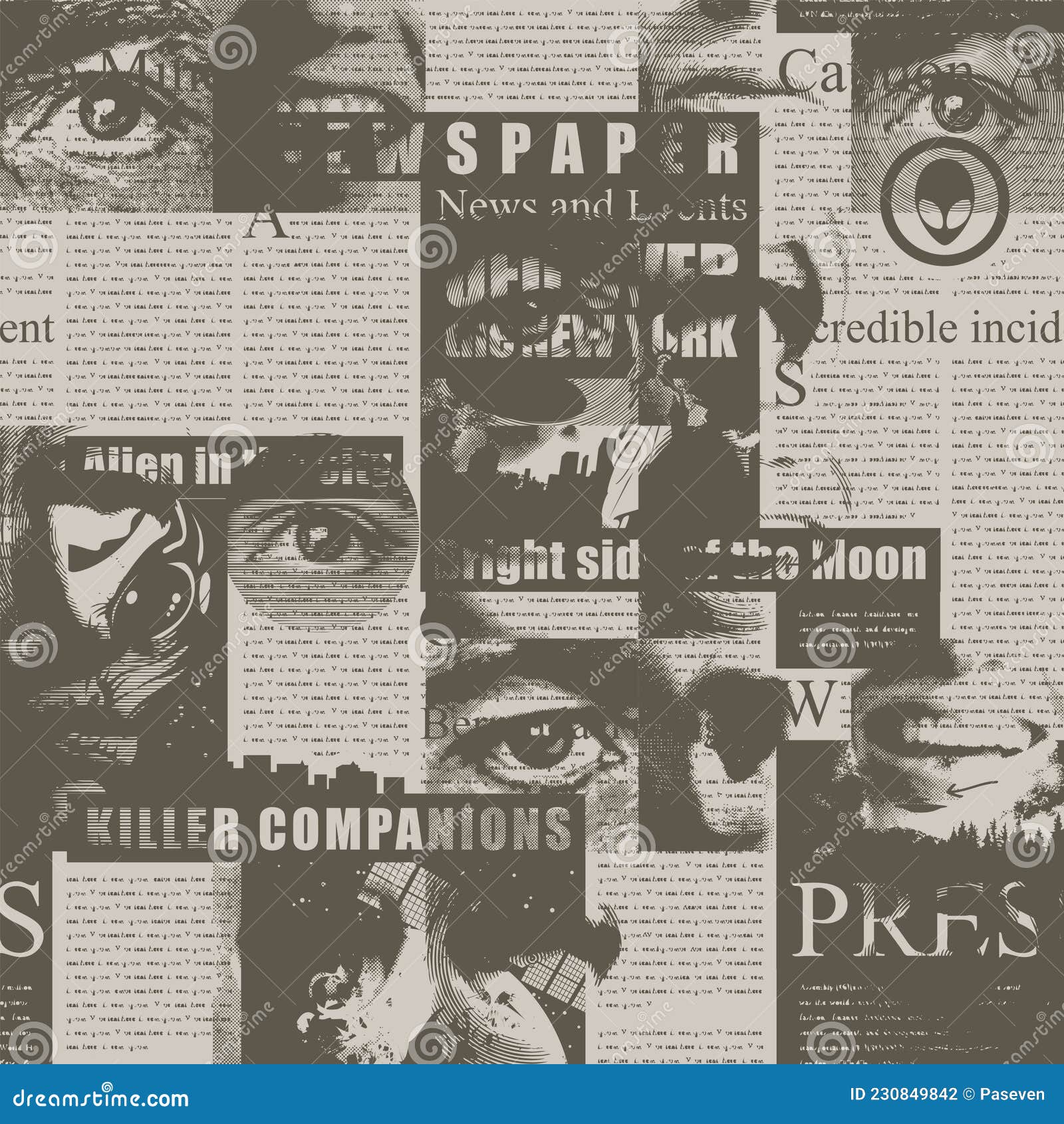 Abstract Seamless Pattern on a Newspaper Theme Stock Vector ...