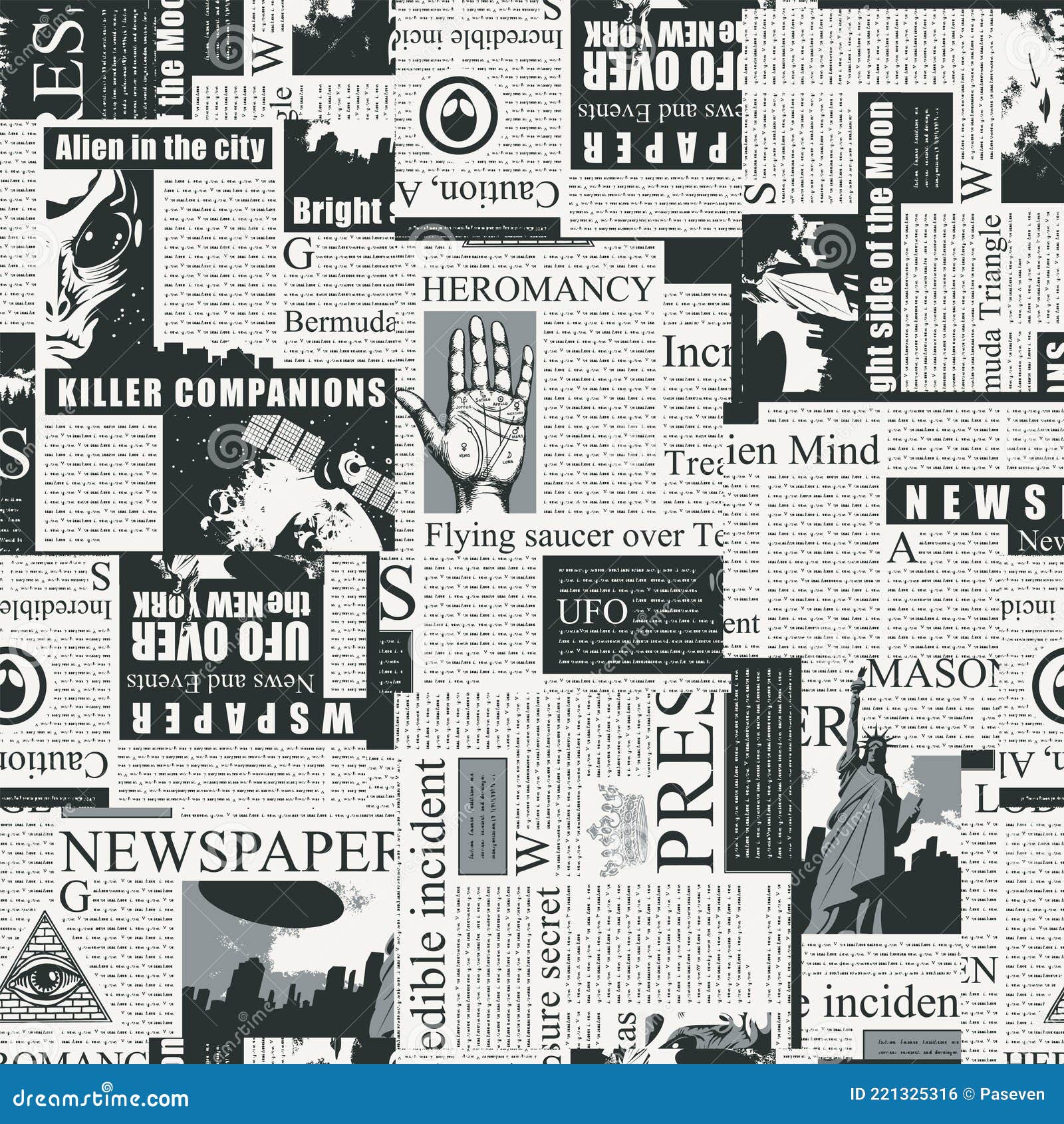 Abstract Seamless Pattern on a Newspaper Theme Stock Vector ...