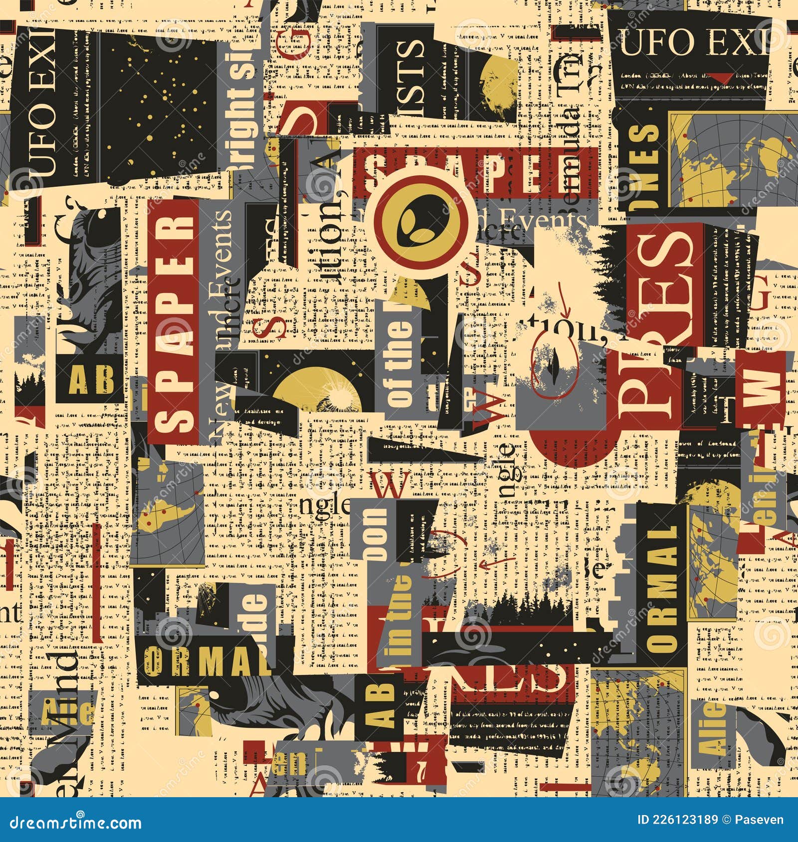 Abstract Seamless Pattern on a Newspaper Theme Stock Vector ...