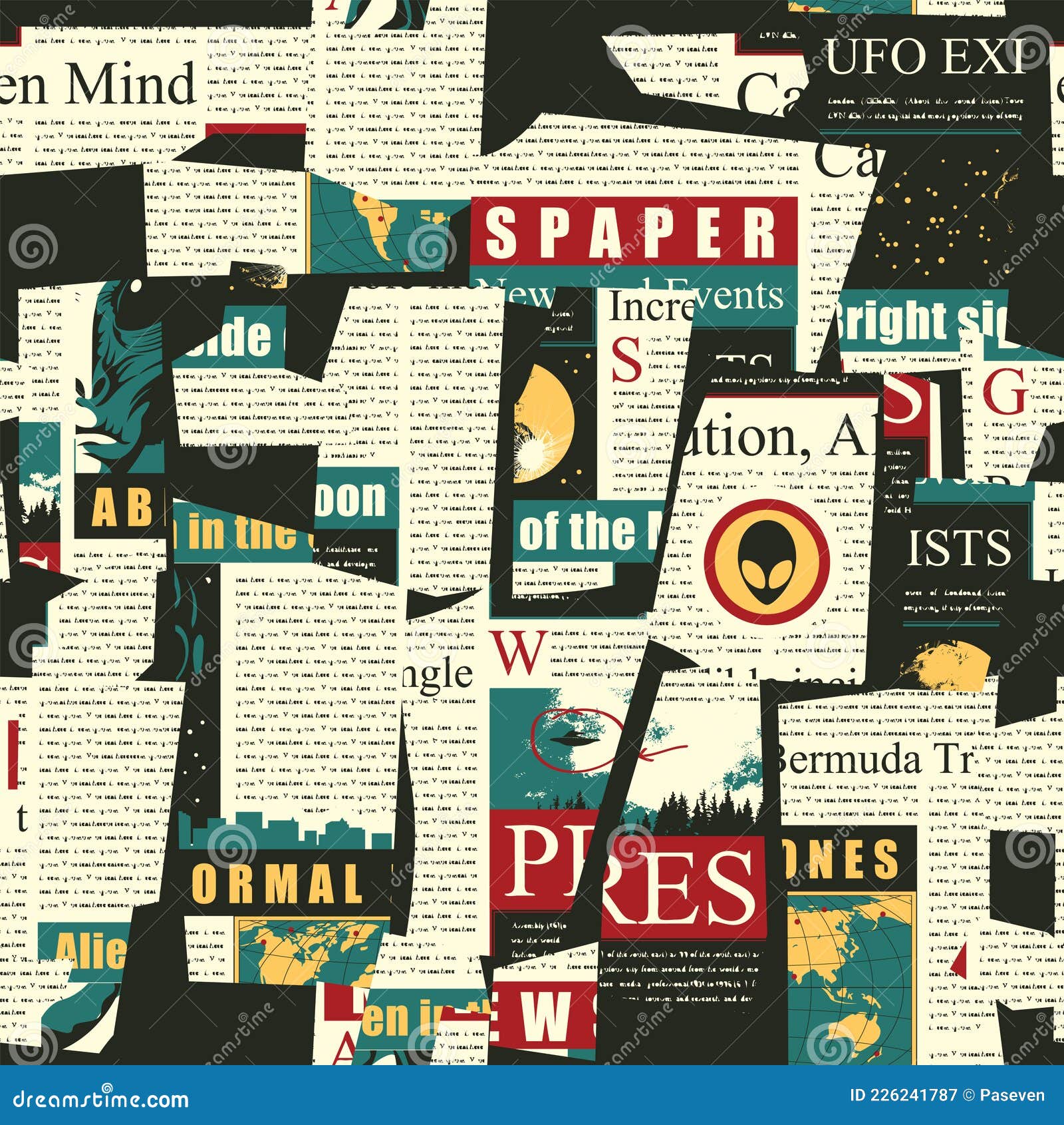 Abstract Seamless Pattern on a Newspaper Theme Stock Vector ...