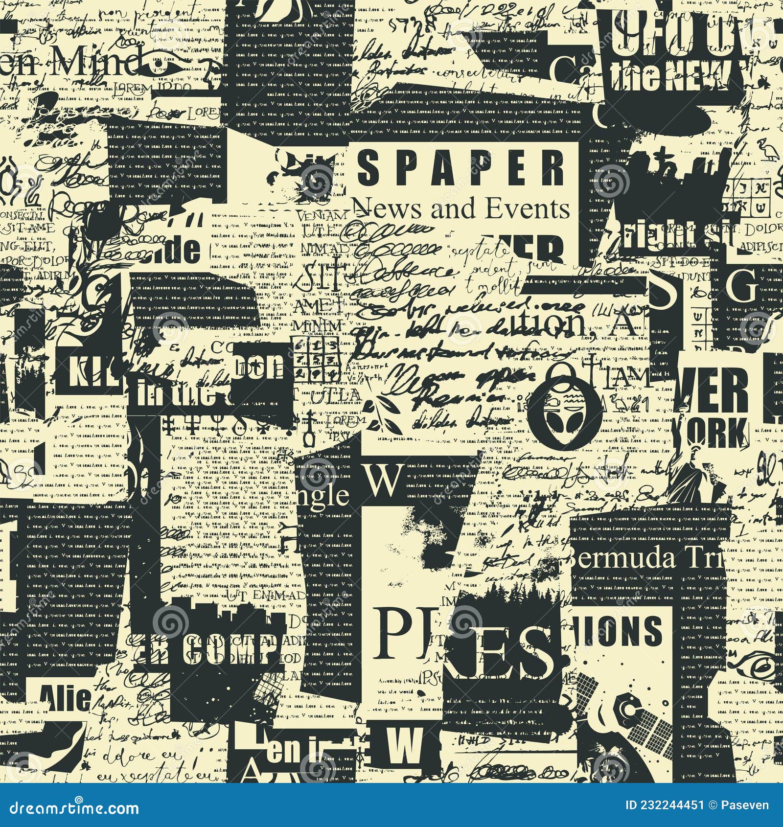 Abstract Seamless Pattern on a Newspaper Theme Stock Vector ...