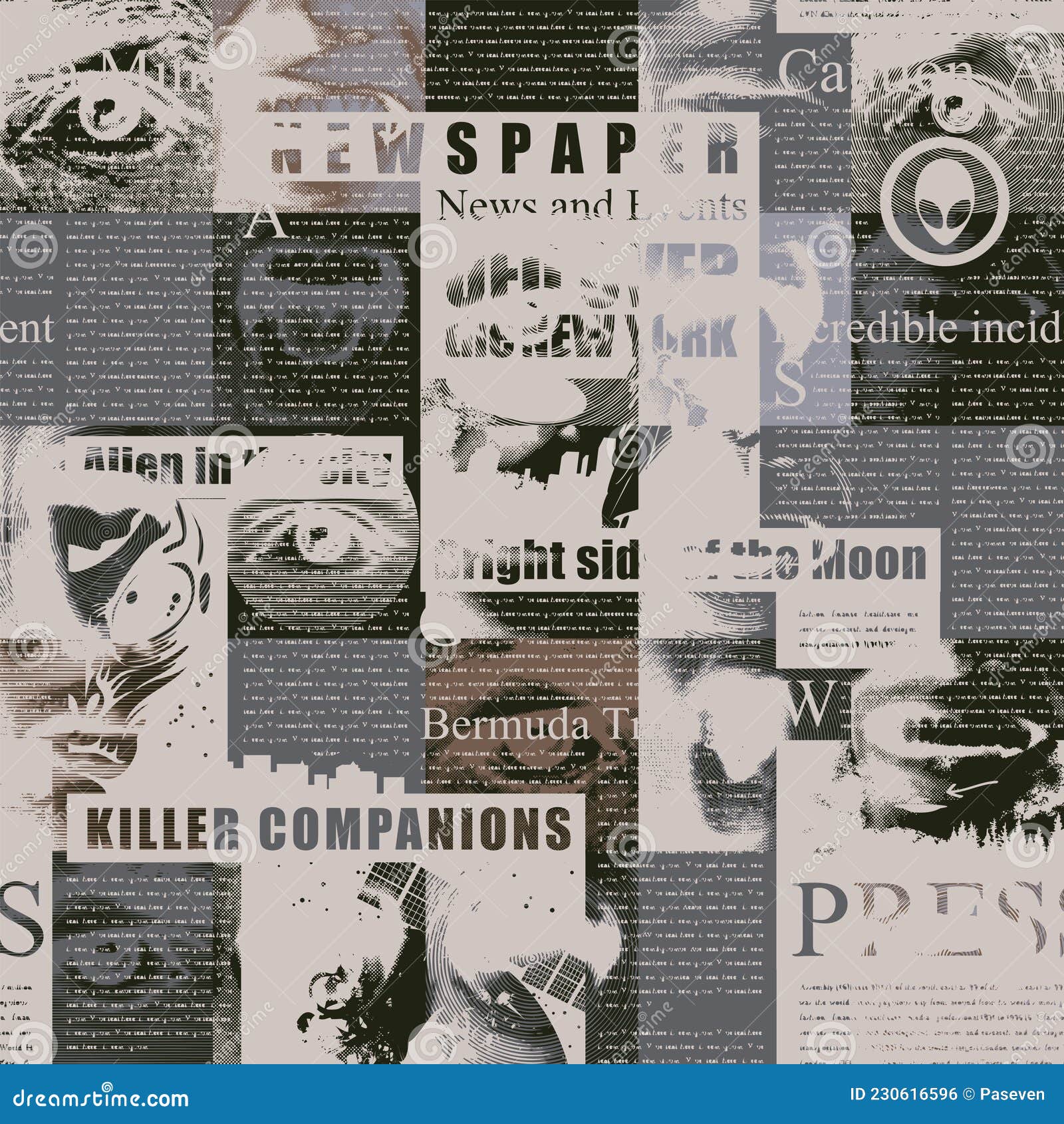 Abstract Seamless Pattern on a Newspaper Theme Stock Vector ...