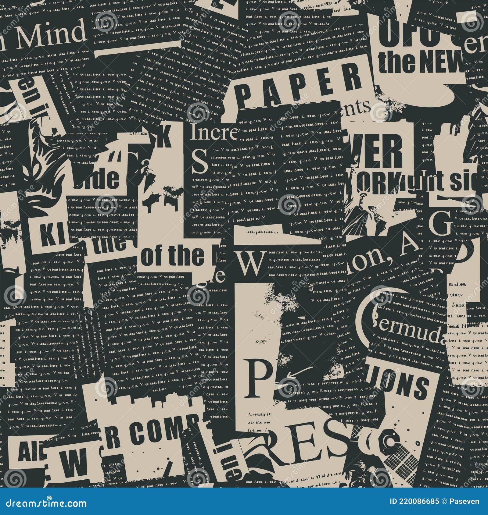 Abstract Seamless Pattern on a Newspaper Theme Stock Vector ...