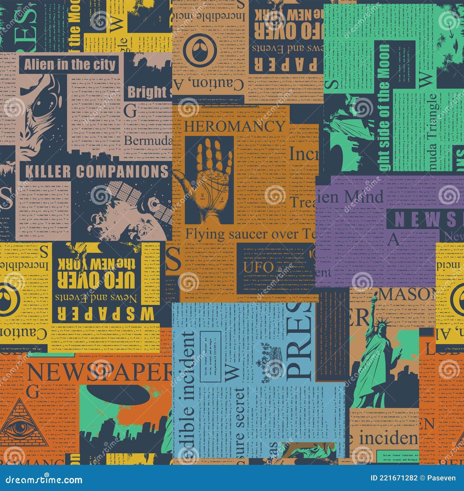 Abstract Seamless Pattern on a Newspaper Theme Stock Vector ...