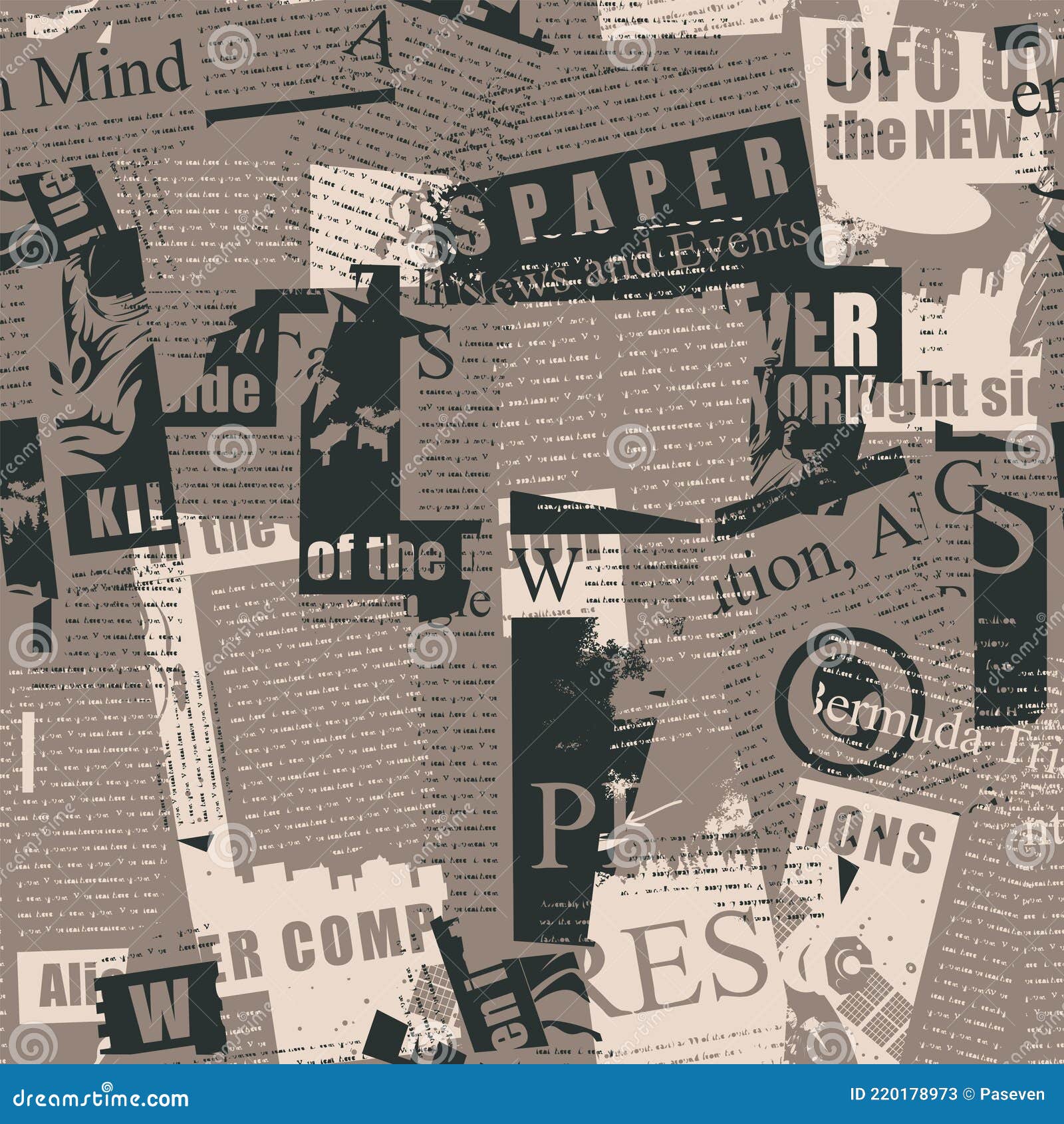 Abstract Seamless Pattern on a Newspaper Theme Stock Vector ...