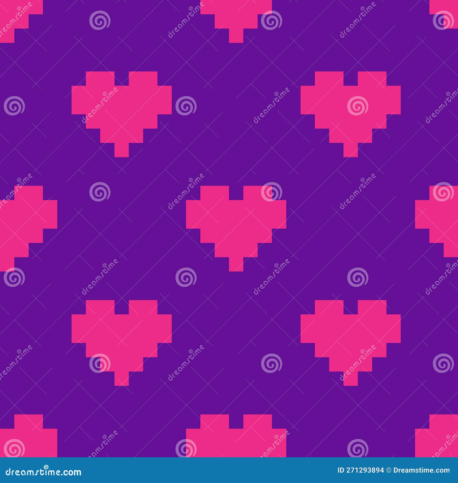 Abstract Seamless Pattern of Pink Hearts in a Pixel Art Style. Stock ...