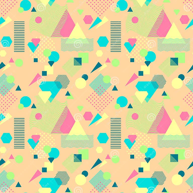 Abstract Seamless Pattern in Postmodern Memphis Style on Beige Stock ...