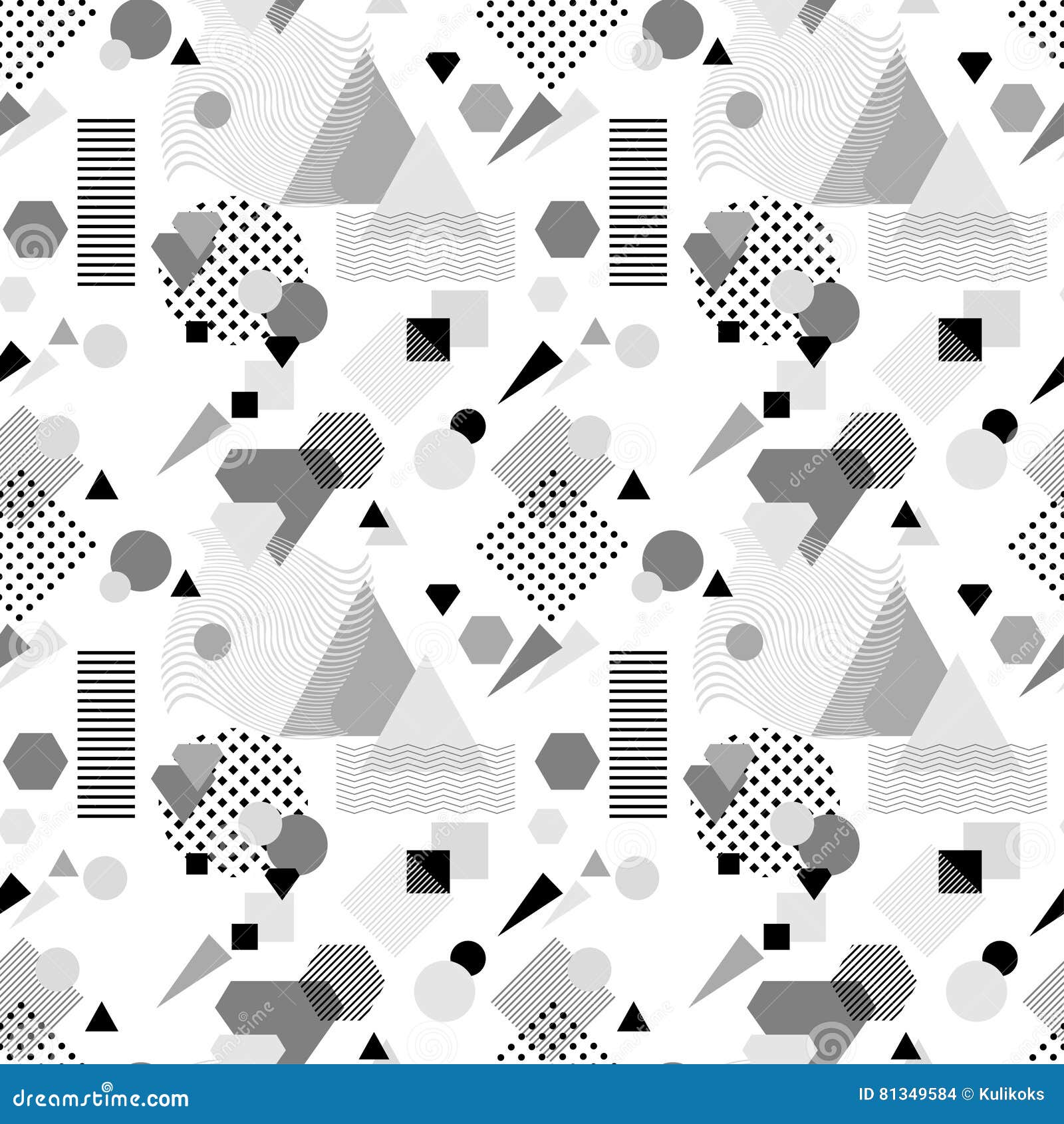 Abstract Seamless Pattern in Postmodern Memphis Style Black Grey on ...