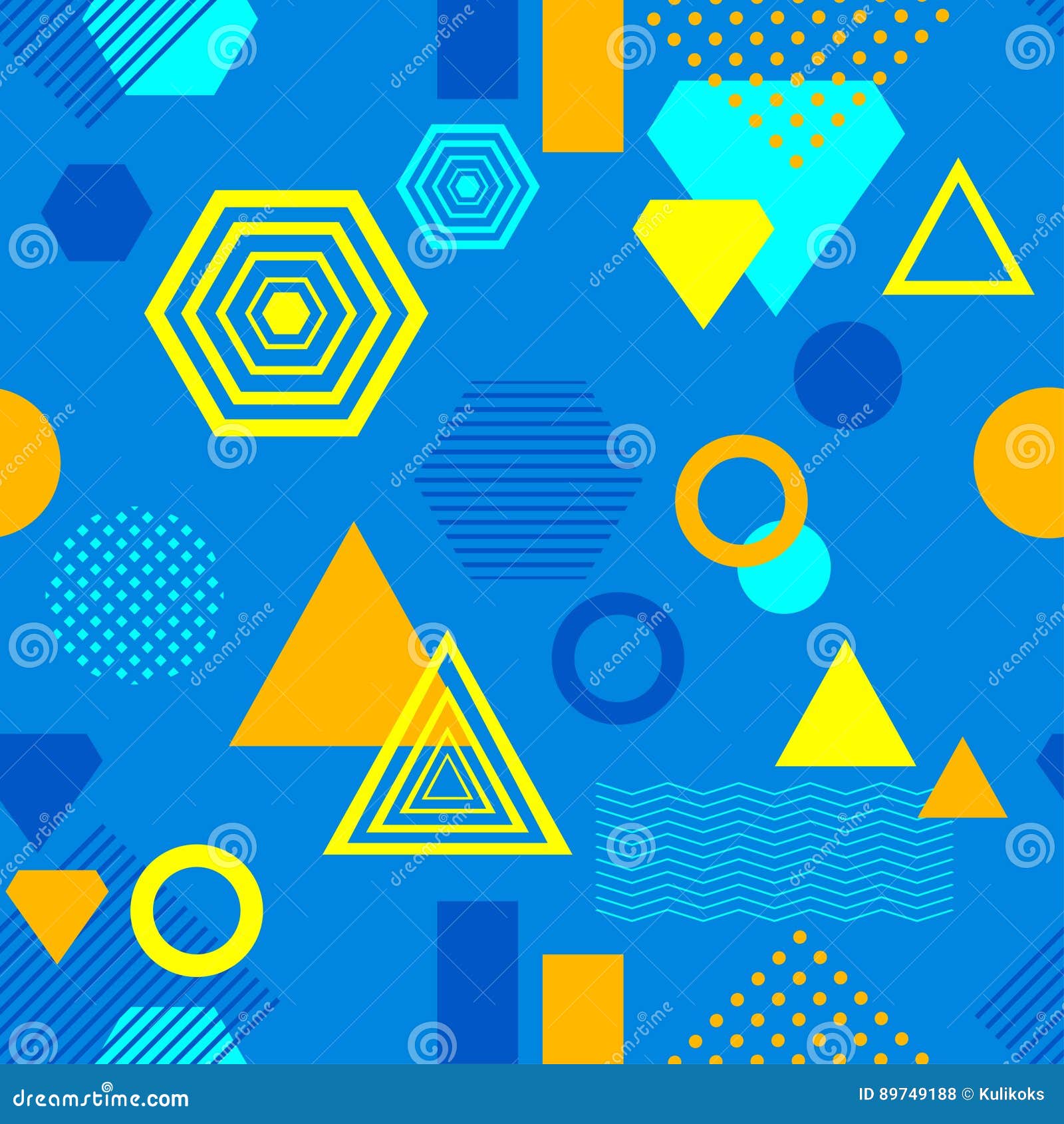 Abstract Seamless Pattern in Postmodern Memphis Style Blue Yellow ...