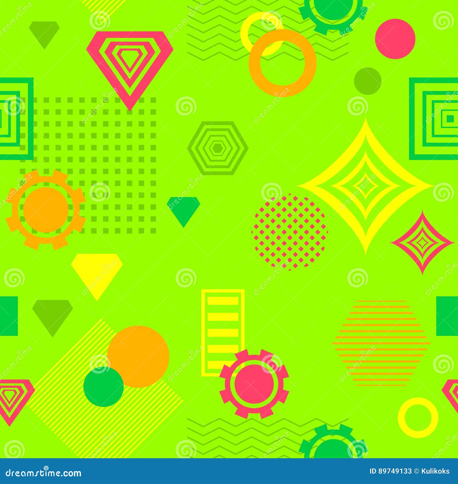 Abstract Seamless Pattern in Postmodern Memphis Style Green Orange Red ...