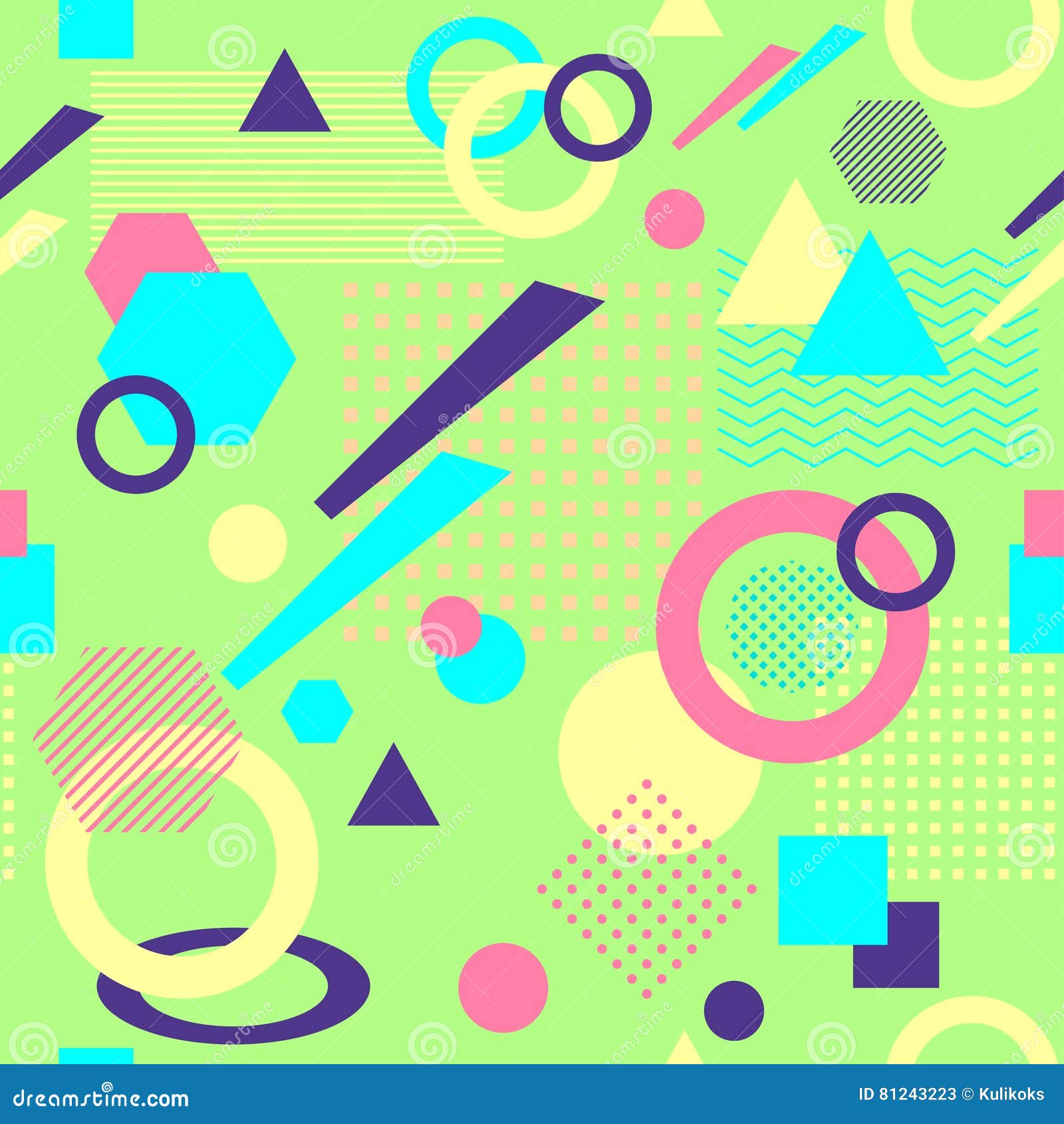 Abstract Seamless Pattern in Postmodern Memphis Style on Light Green ...