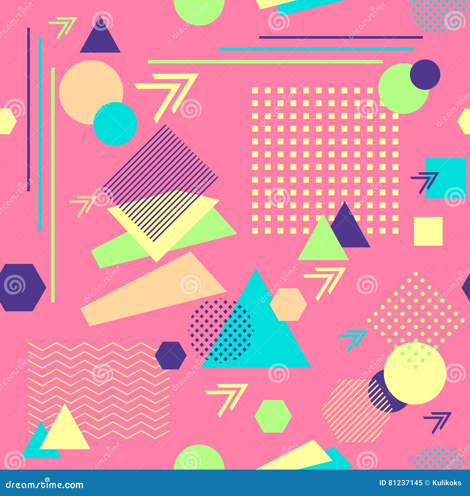 Abstract Seamless Pattern in Postmodern Memphis Style on Pink Stock ...