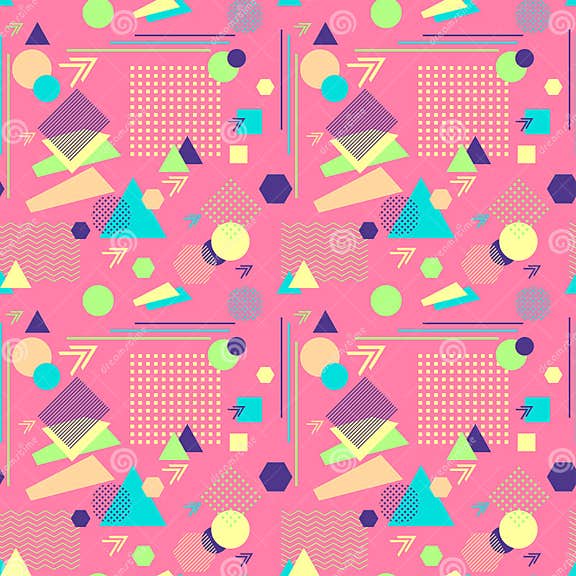 Abstract Seamless Pattern in Postmodern Memphis Style on Pink Stock ...