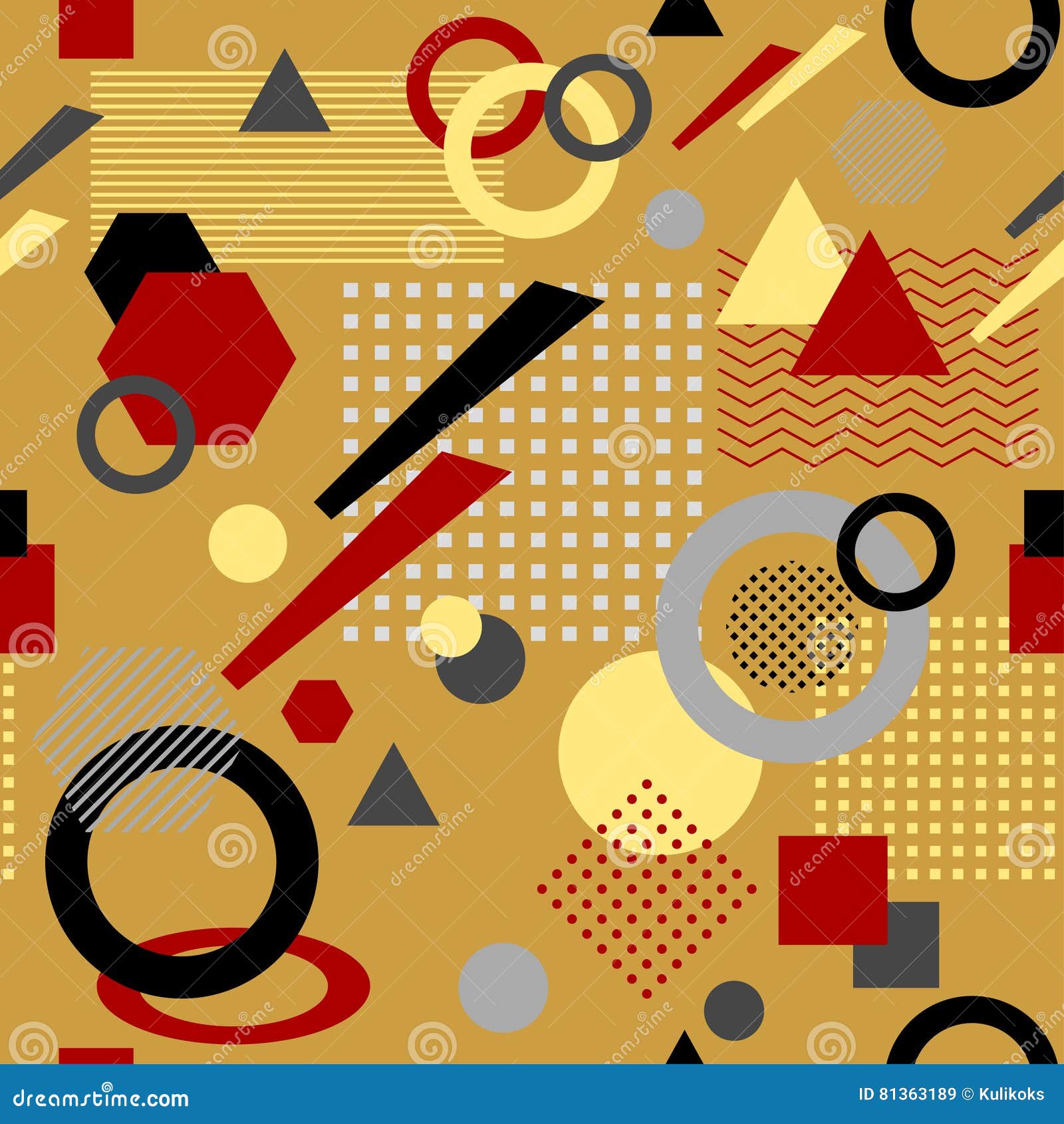 Abstract Seamless Pattern in Postmodern Memphis Style White Black Red ...