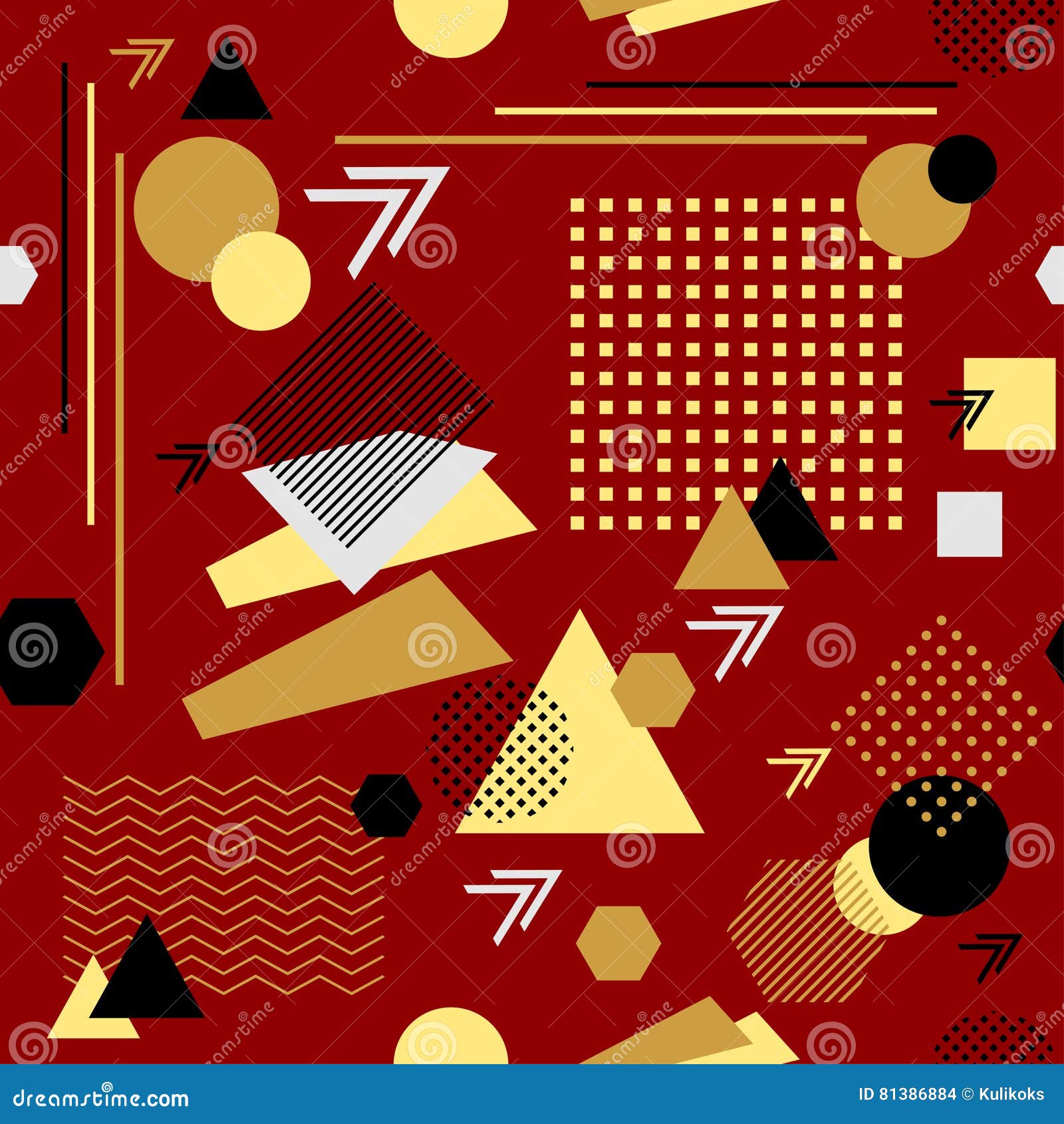 Abstract Seamless Pattern in Postmodern Memphis Style White Black Red ...