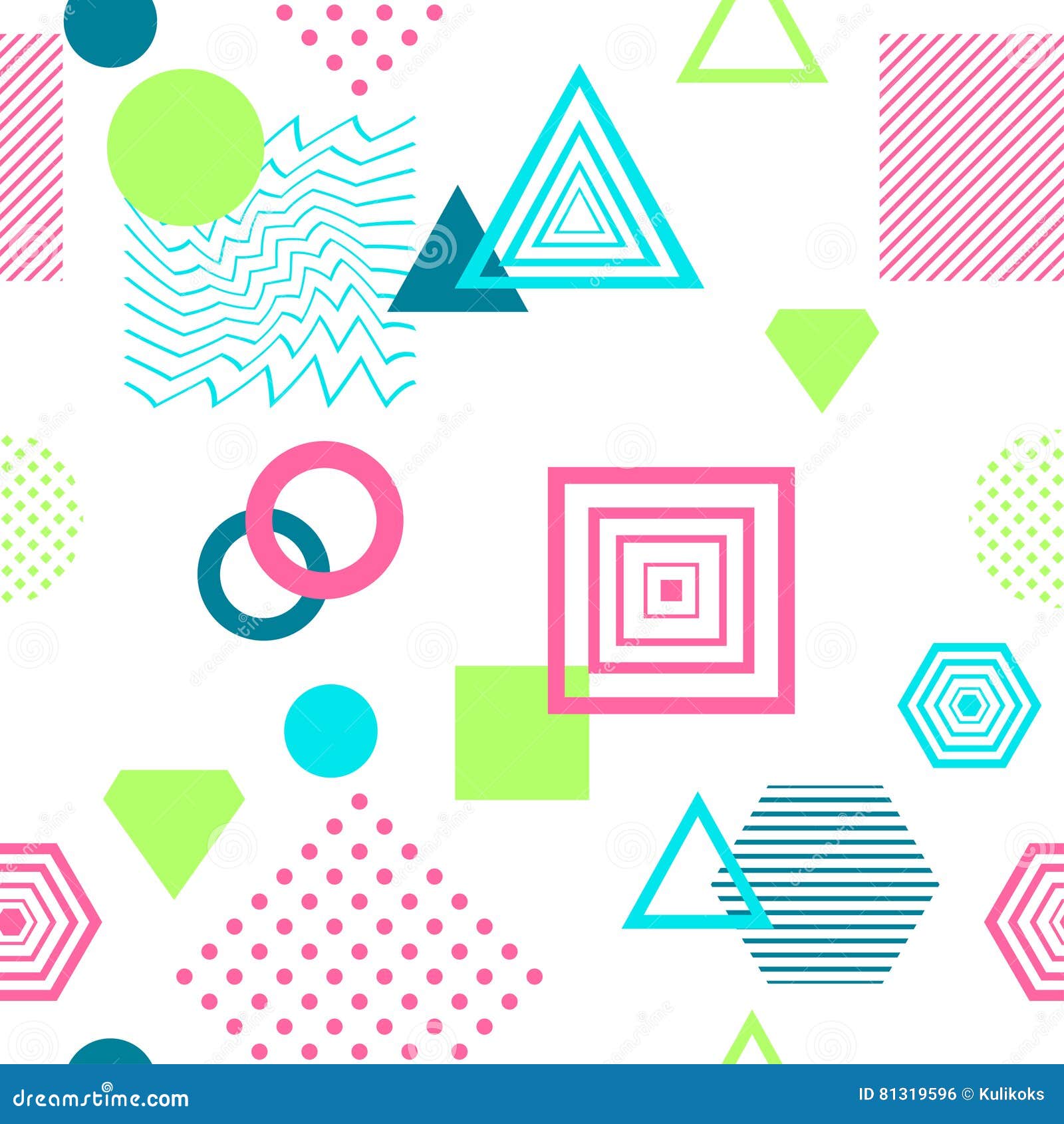 Abstract Seamless Pattern in Postmodern Memphis Style on White Stock ...