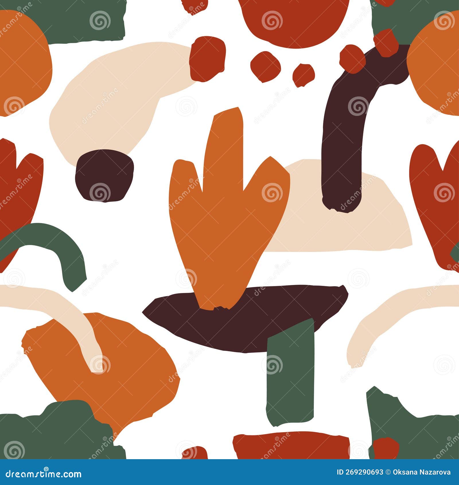 Abstract Seamless Pattern with Random Organic Shapes and Doodle ...