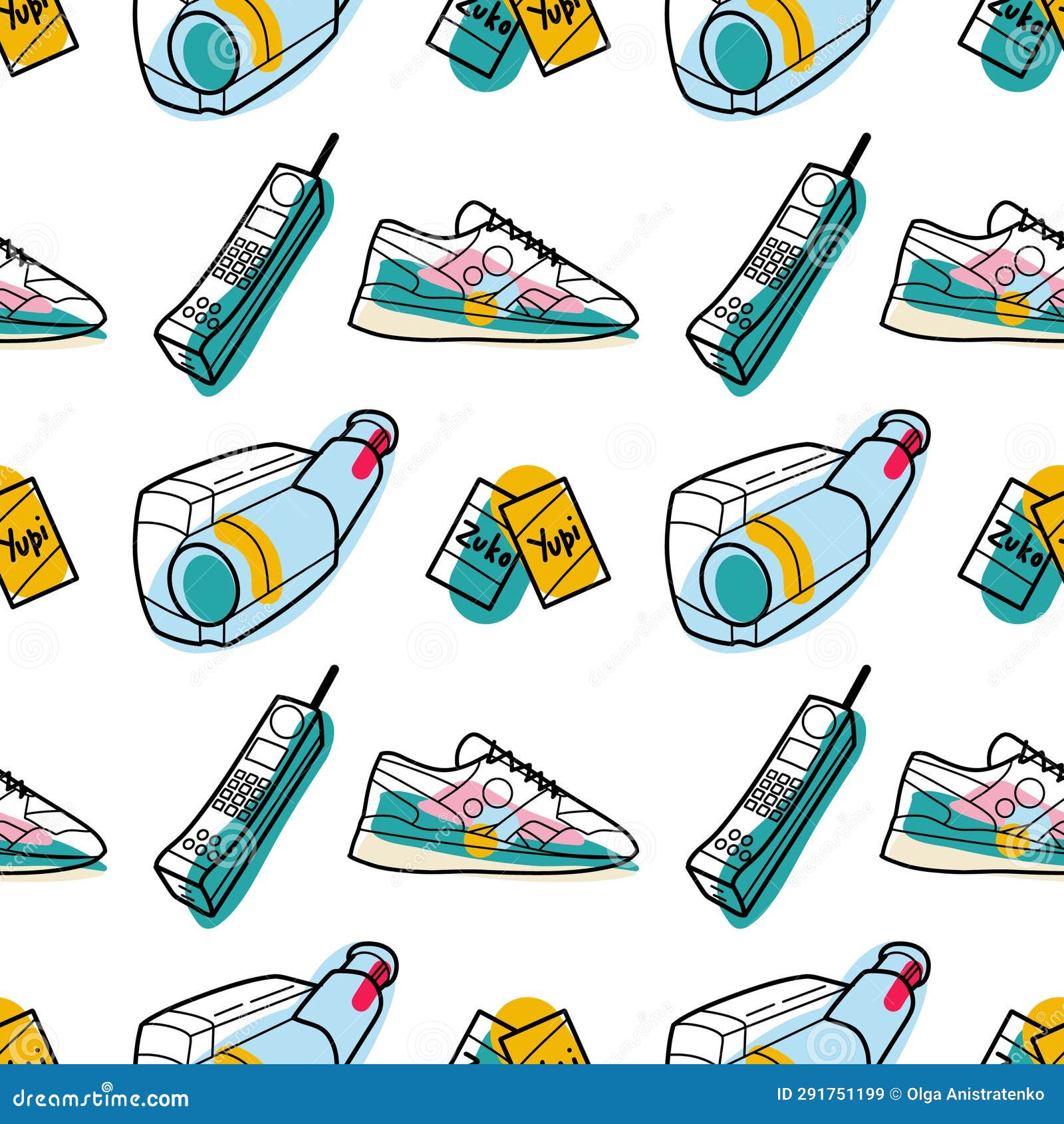 Abstract Seamless Pattern in 90s Style Vector Stock Illustration ...