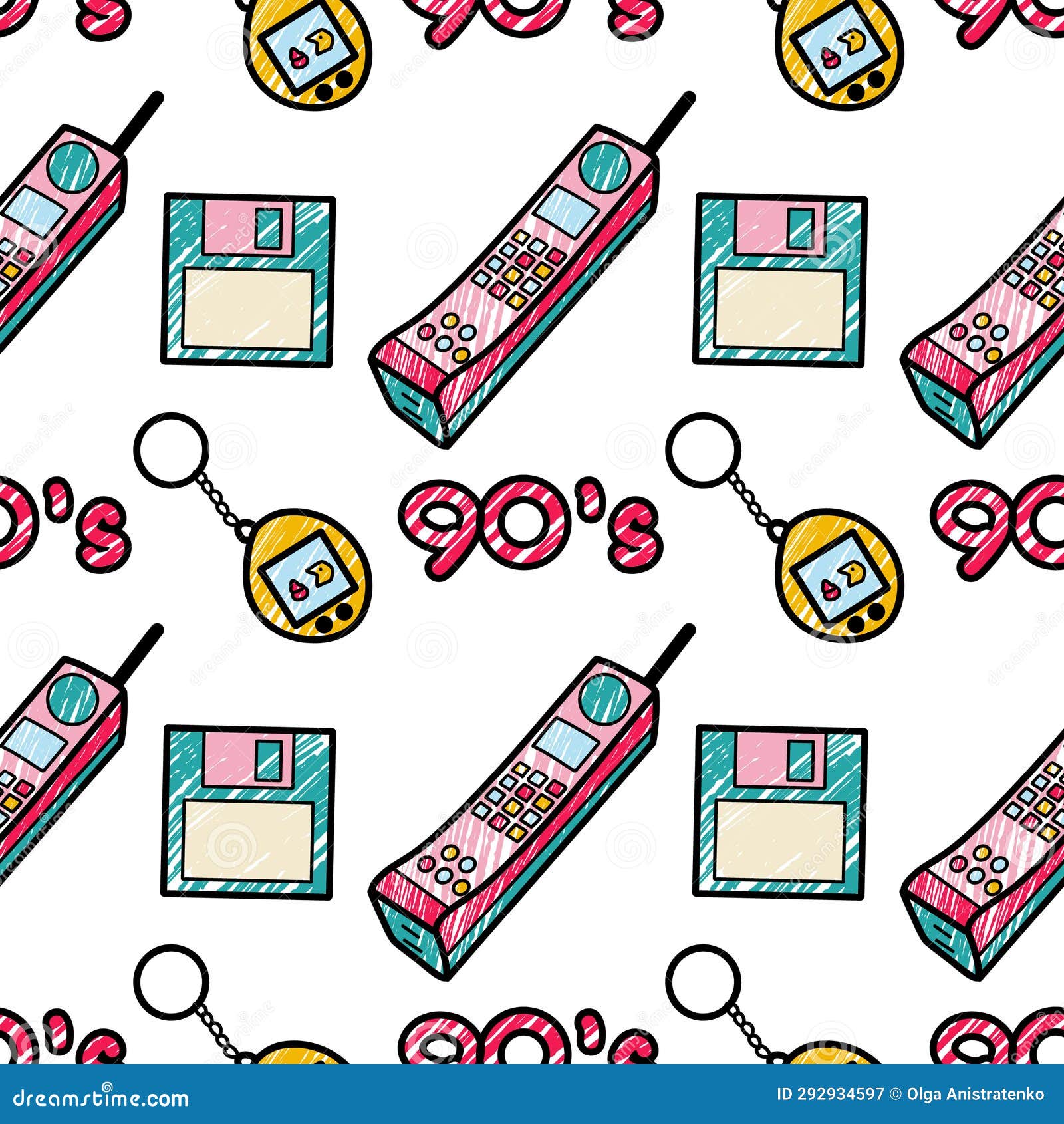 Abstract Seamless Pattern in 90s Style Vector Stock Illustration ...