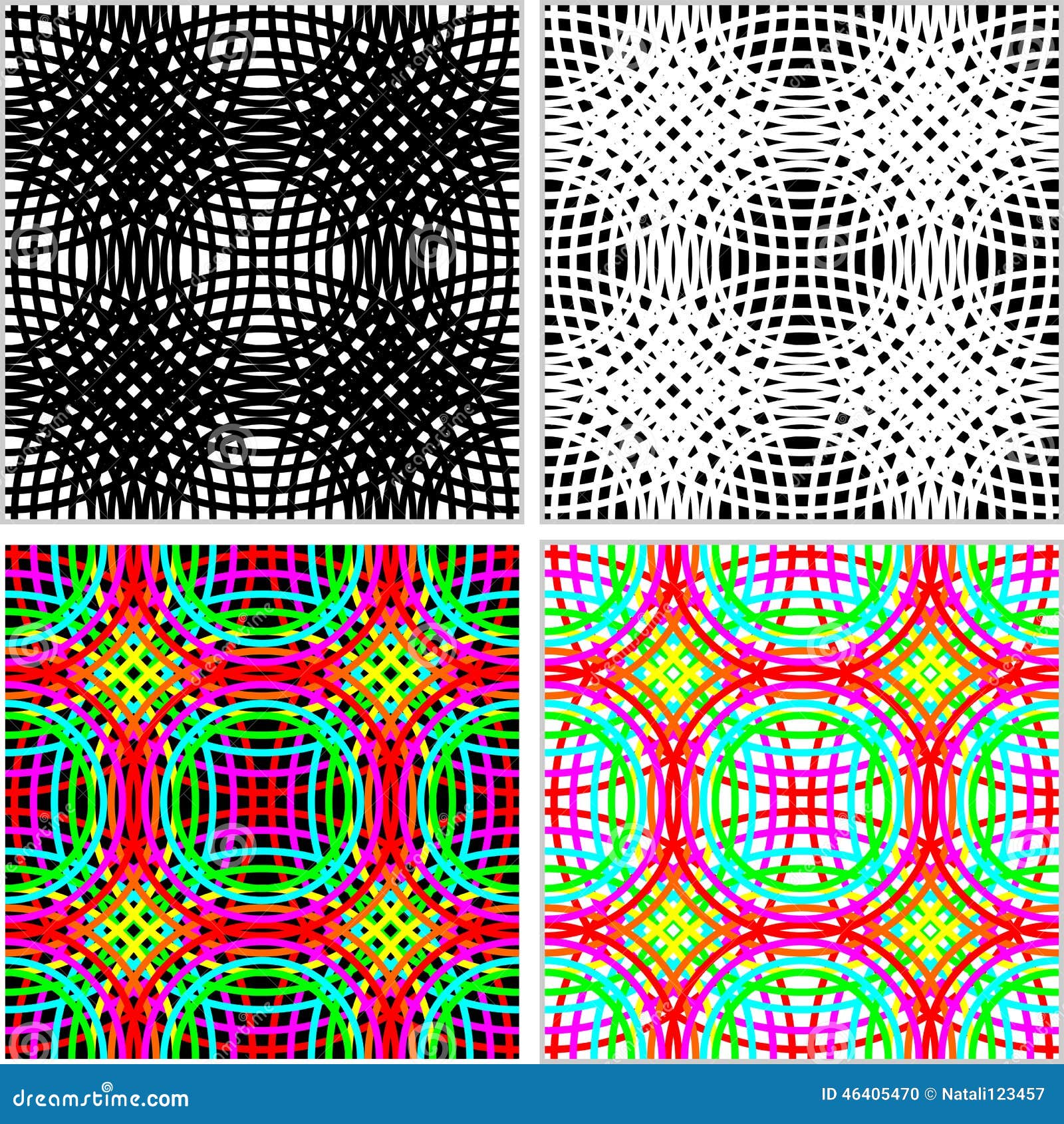 Abstract Seamless Pattern - Set of Colorful Rings in Four Variants ...