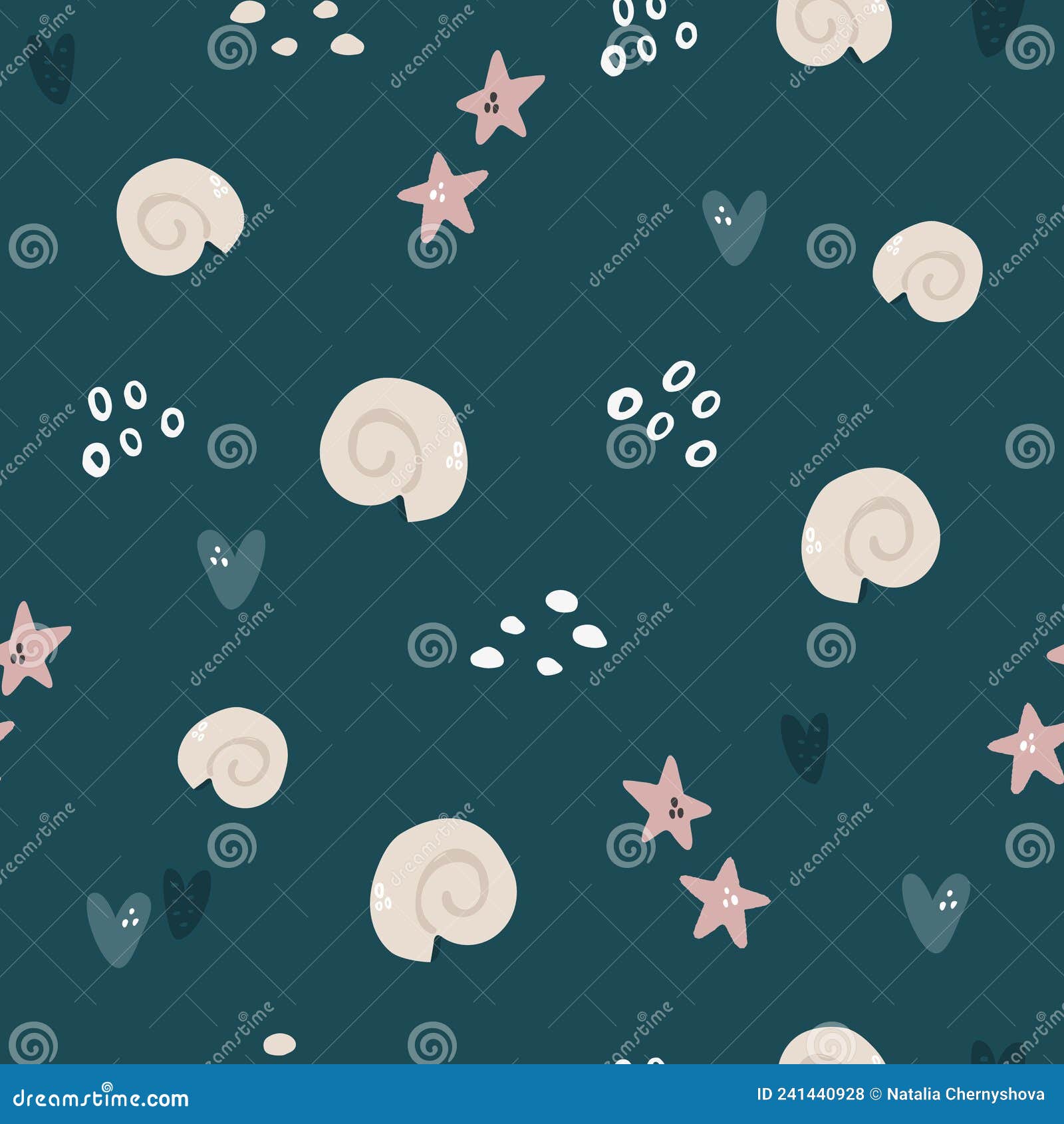 Abstract Seamless Pattern with Shells, Star Shapes, Hand Drawn Elements ...