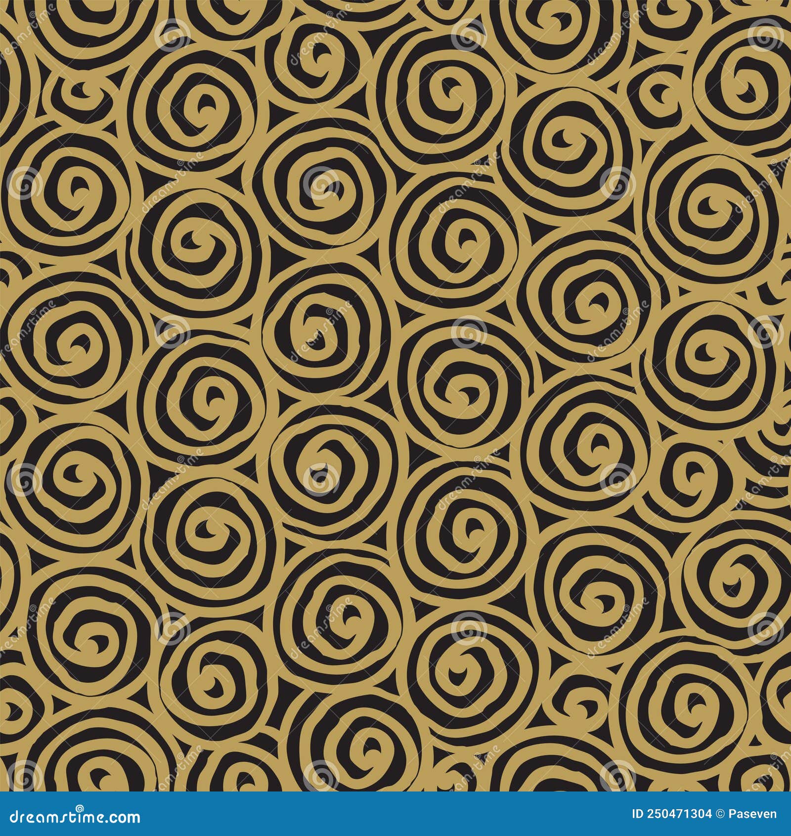 Monochrome Seamless Pattern of Drawn Spiral Swirls Stock Vector ...