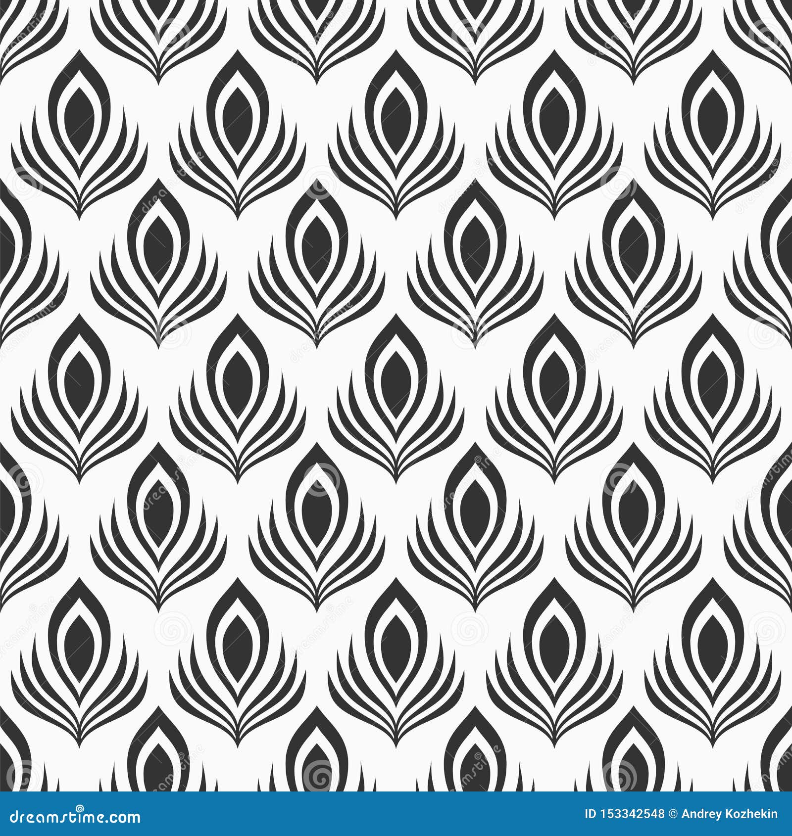 Abstract Seamless Pattern of Stylized Peacock Feathers. Monochrome ...