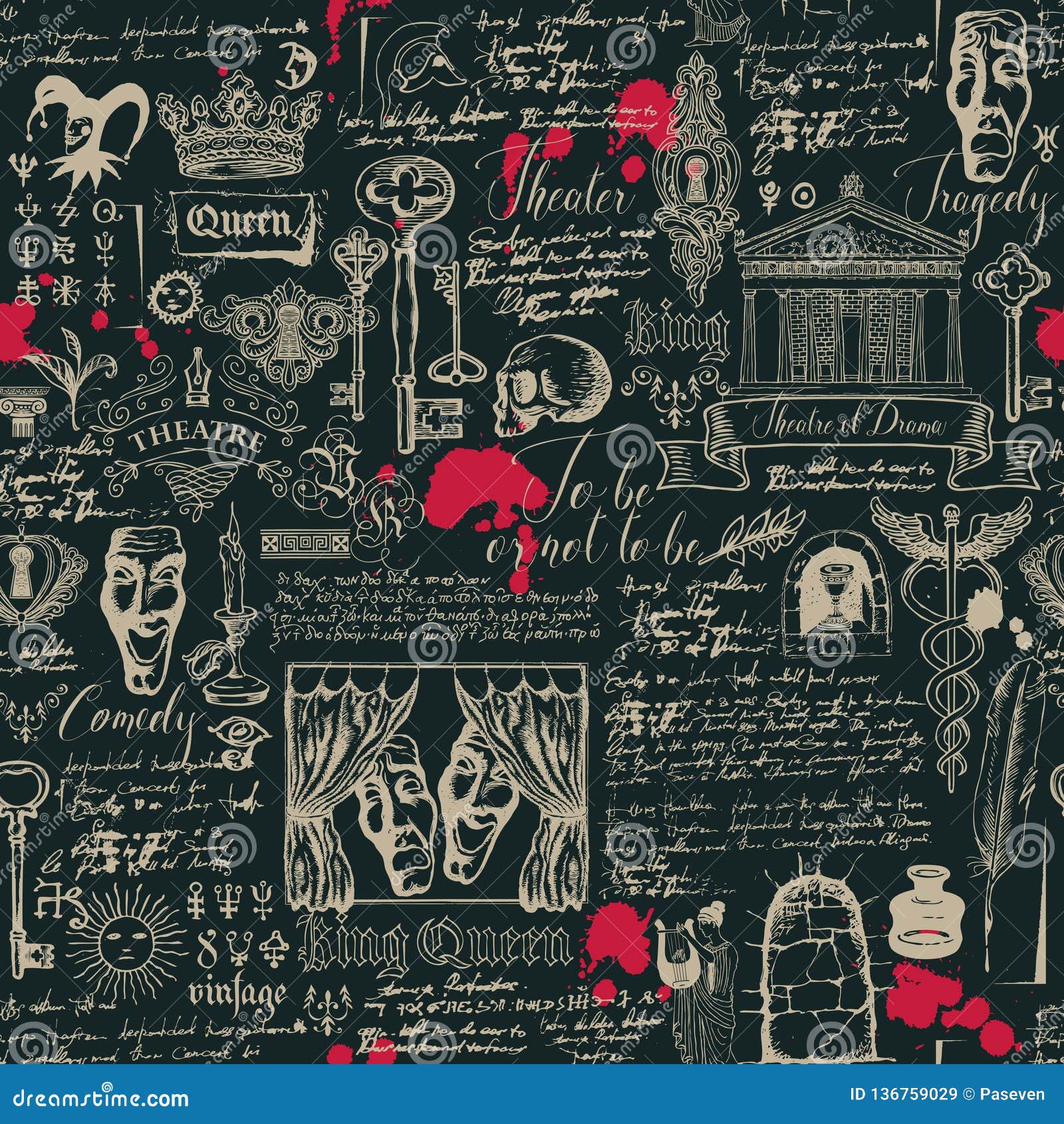 Abstract Seamless Pattern on the Theme of Theatre Stock Vector ...