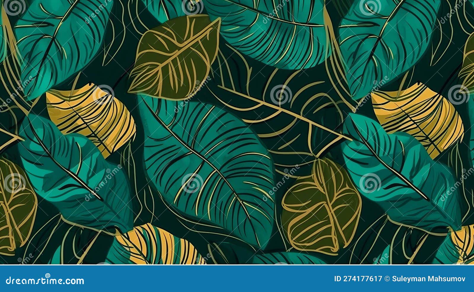 Abstract Seamless Pattern With Tropical Leaves Hand Draw Texture Stock
