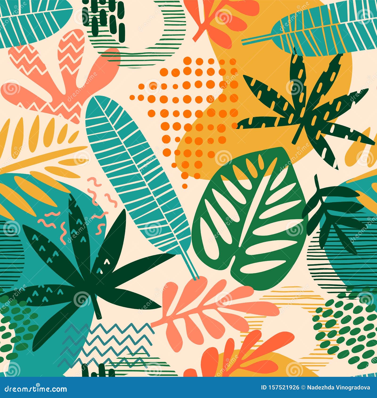 Abstract Seamless Pattern with Tropical Leaves. Hand Draw Texture Stock ...