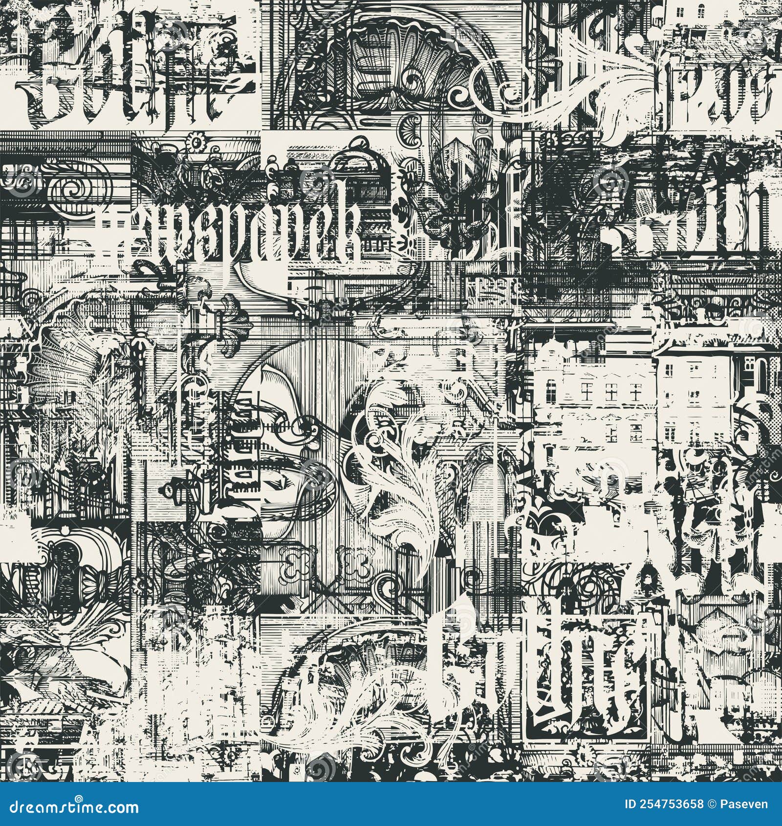 Abstract Seamless Pattern with Vintage Architectural Elements Stock ...