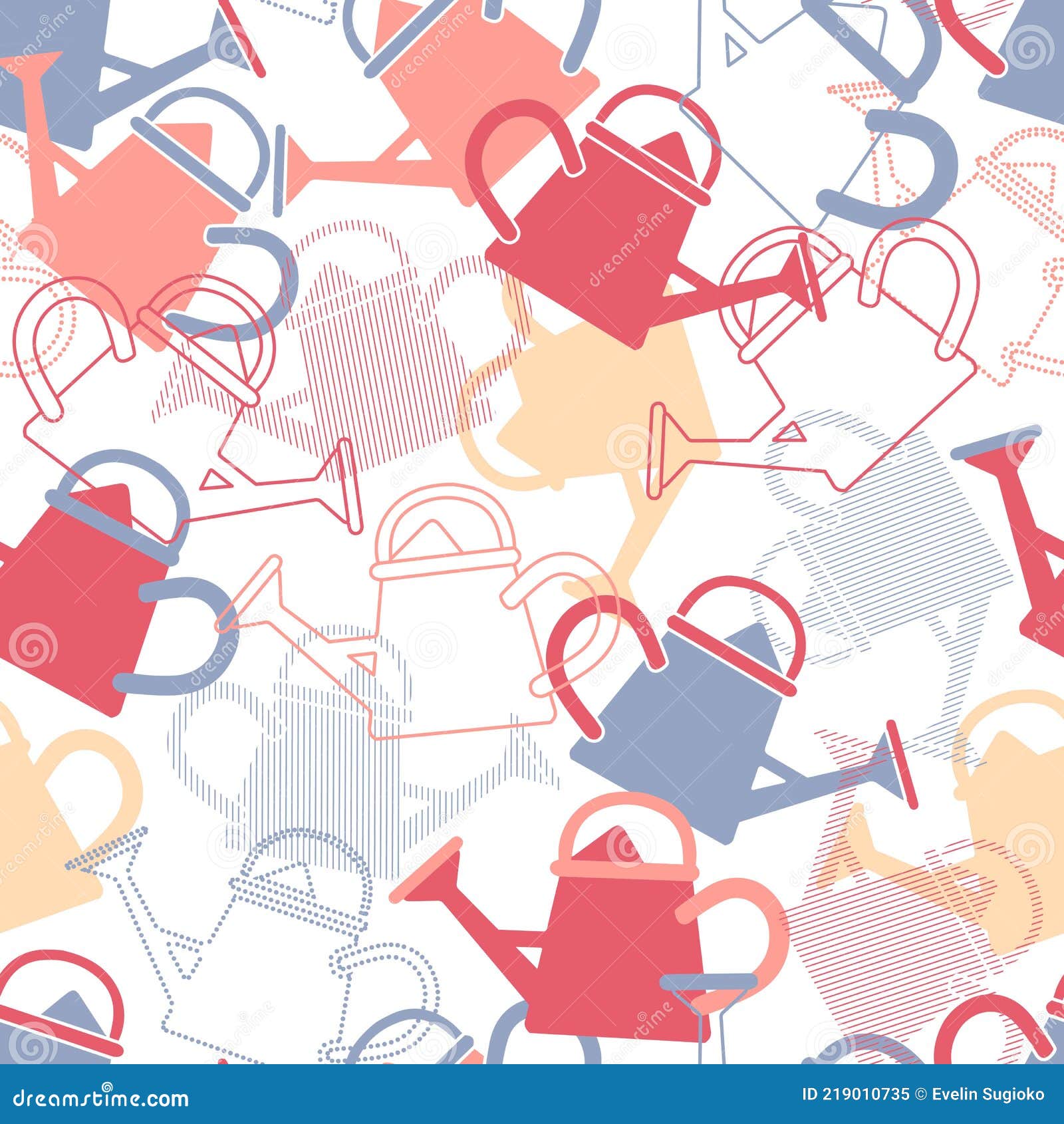 Abstract Seamless Pattern with Watering Can Vector Graphic Silhouette ...
