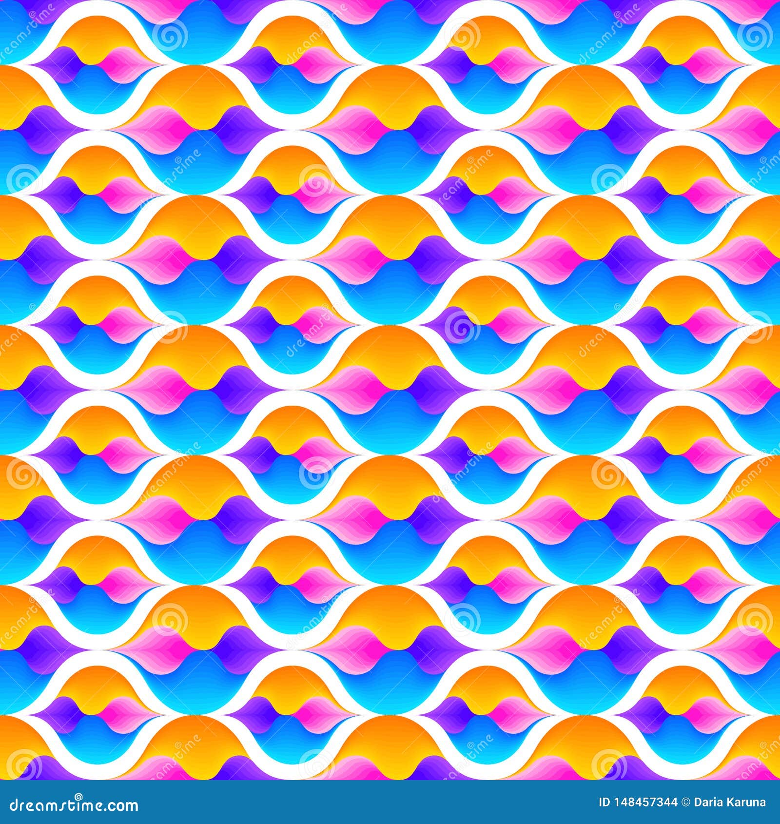 Abstract Seamless Pattern of Wavy Lines. Rounded Geometric Shapes Stock ...